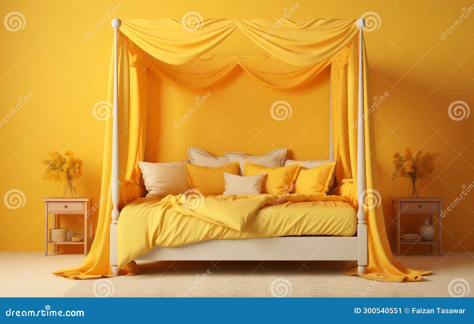 Wall-Mounted Yellow Canopy Bed -Generative Ai Stock Illustration ...