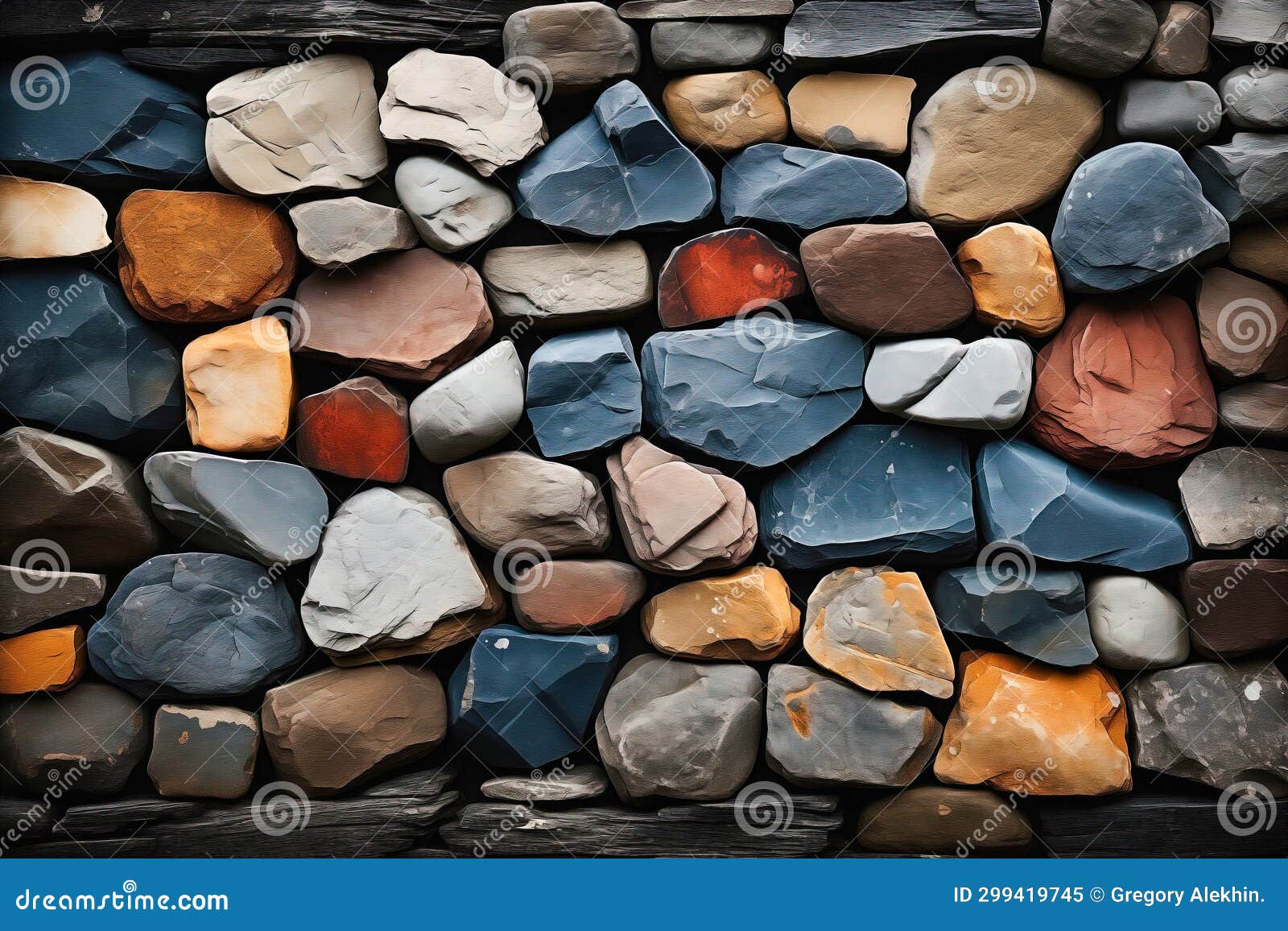 Wall of Multicolored Stones of Different Shapes Embedded in Cement ...