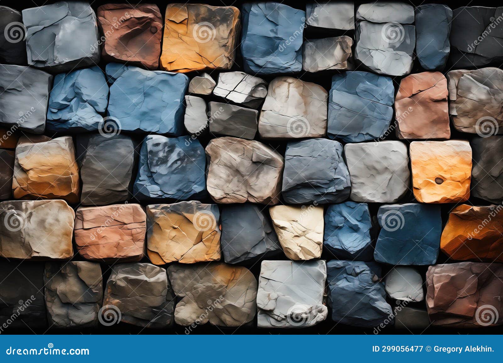 Wall of Multicolored Stones of Different Shapes Embedded in Cement ...
