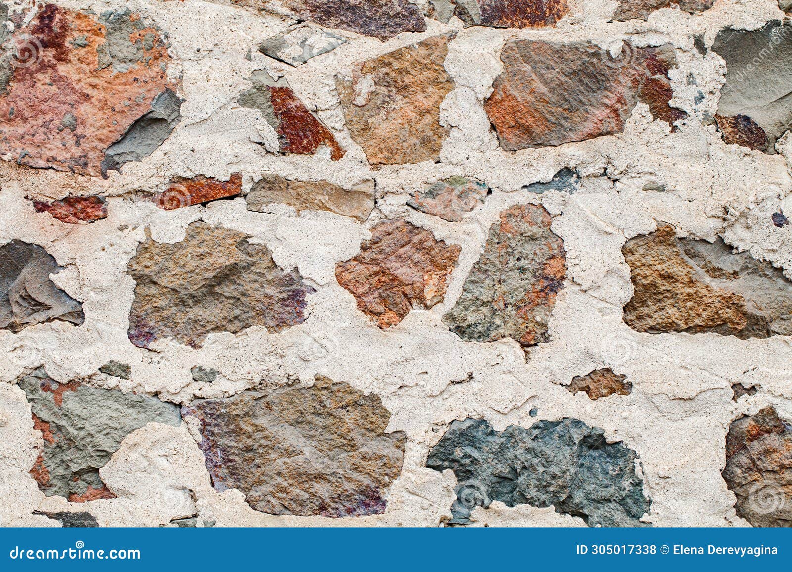 Wall of Multicolored Stones of Different Shapes Embedded in Cement ...