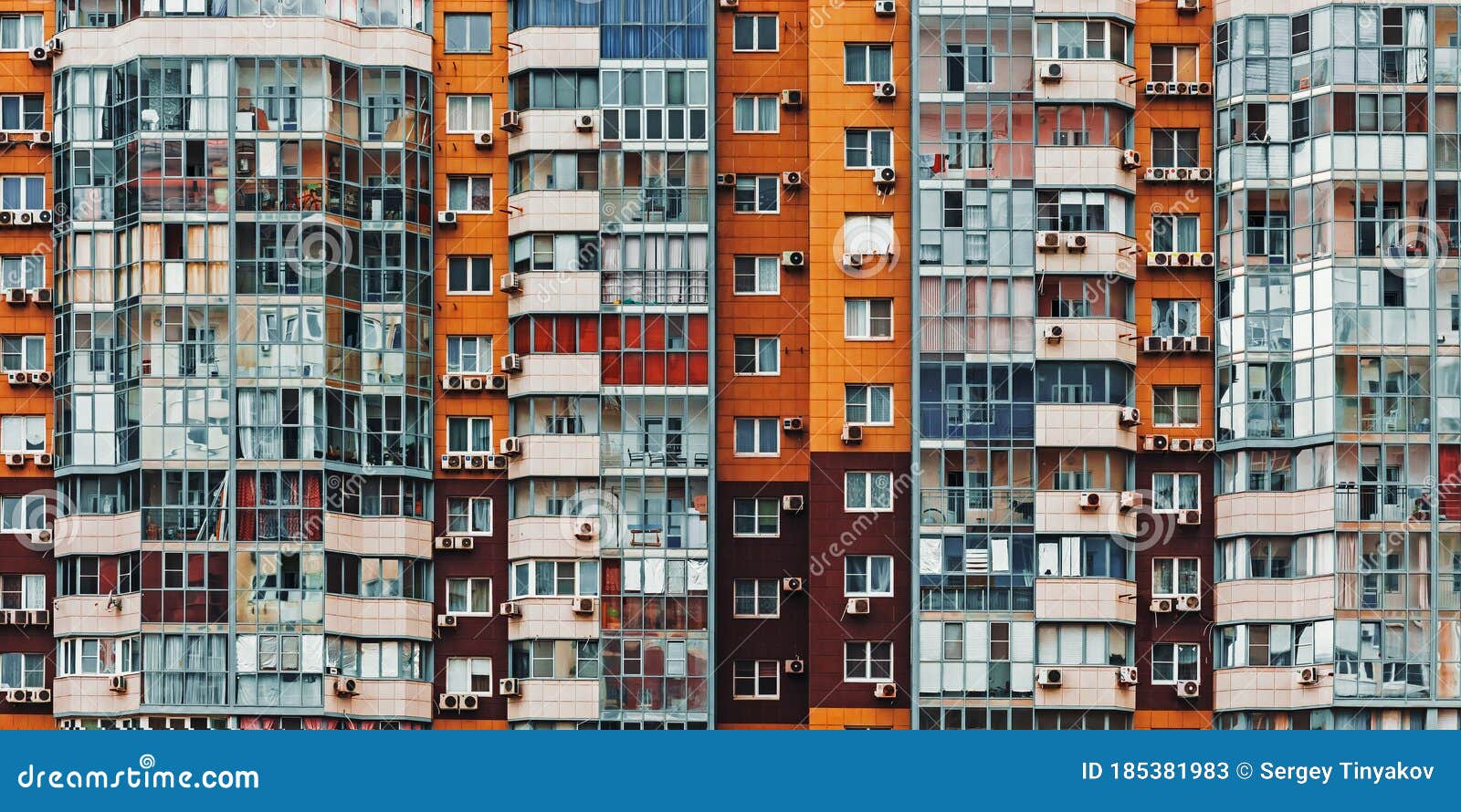 Wall of Multistory Residential Building with Many Windows, Front View ...