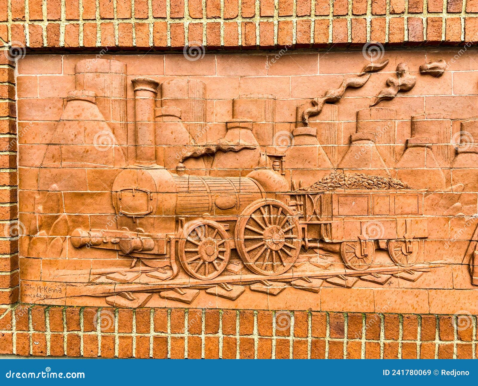 Wall Mural of Steam Train on Brick Wall Stock Image - Image of journey ...
