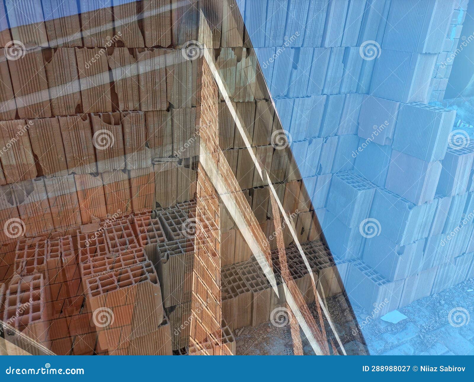 Wall of the New Constructing Building with Bricks Storage Pallet on ...