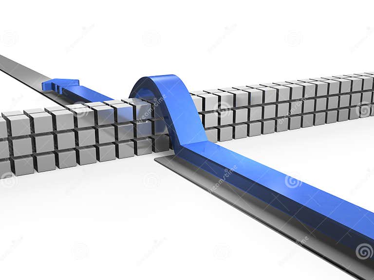 A Wall of Obstacles Blocking the Path. a Blue Arrow that Continues To ...