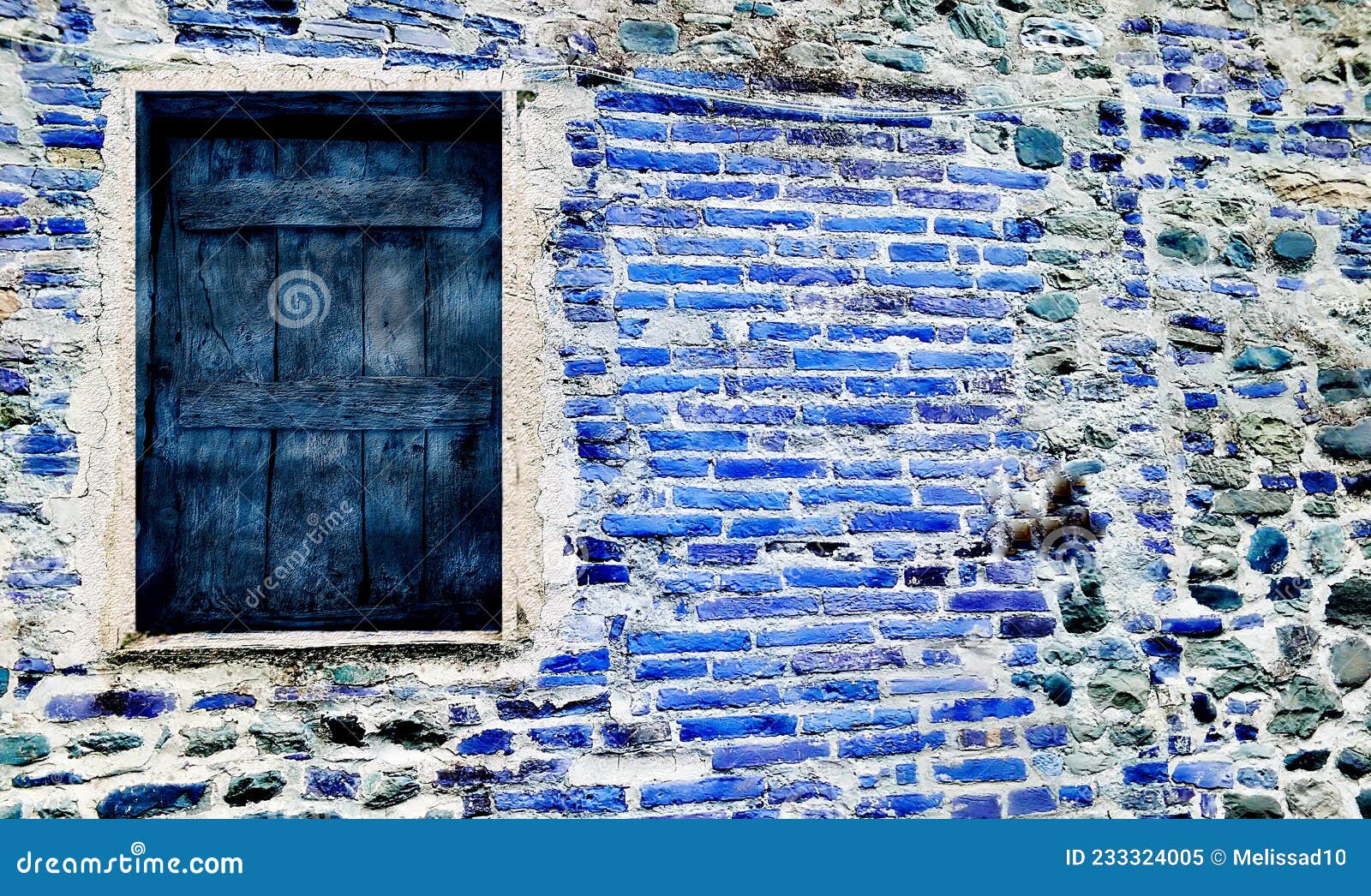 Wall with old blue window stock image. Image of rocks - 233324005