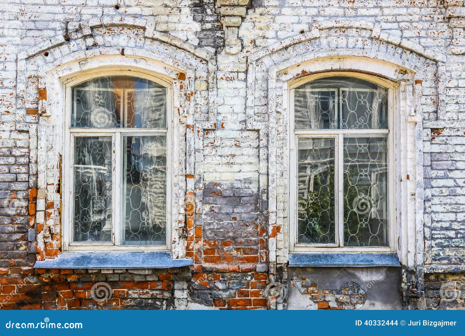 Wall of Old Brick House with Windows Stock Photo - Image of detail ...