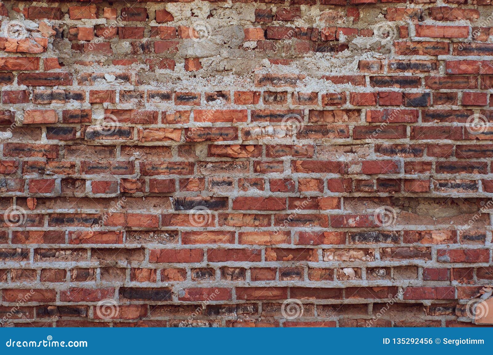 Wall with Old Brickwork, Red Rubbed Bricks. Stock Photo - Image of ...