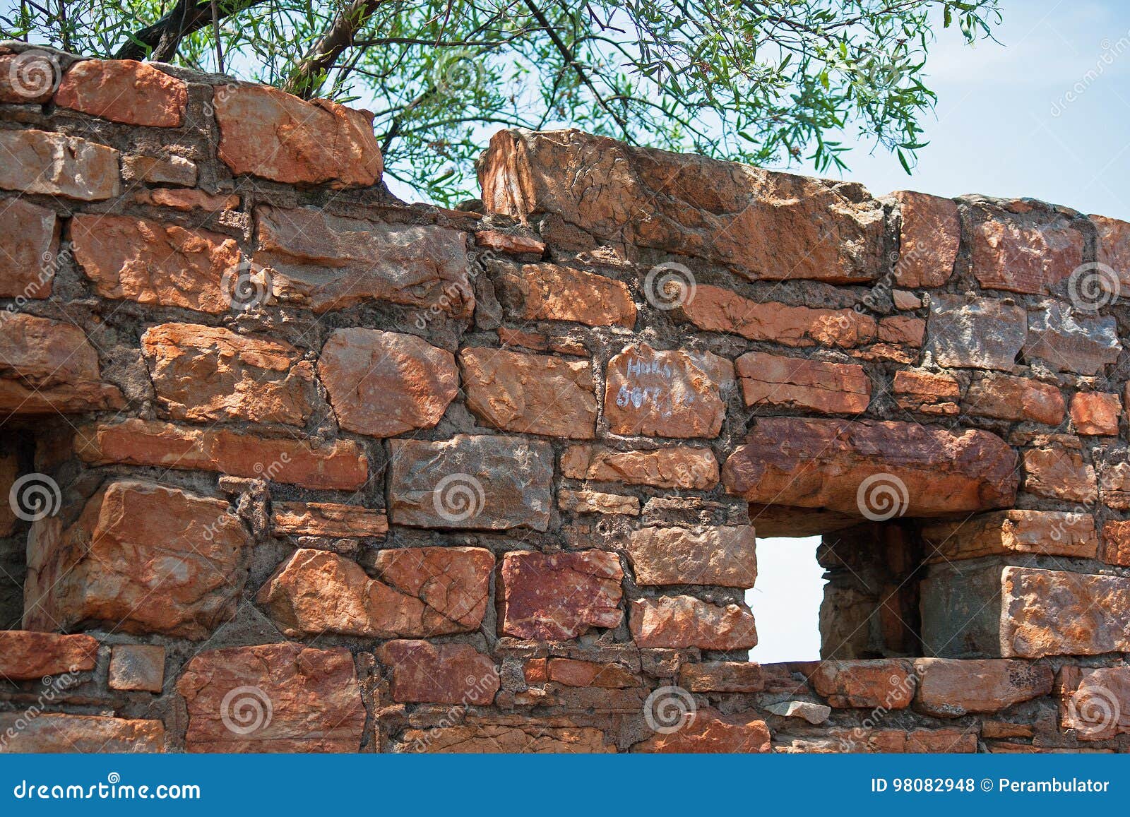 WALL of OLD FORT in RUINS UNDER TREE Stock Photo - Image of view, green ...