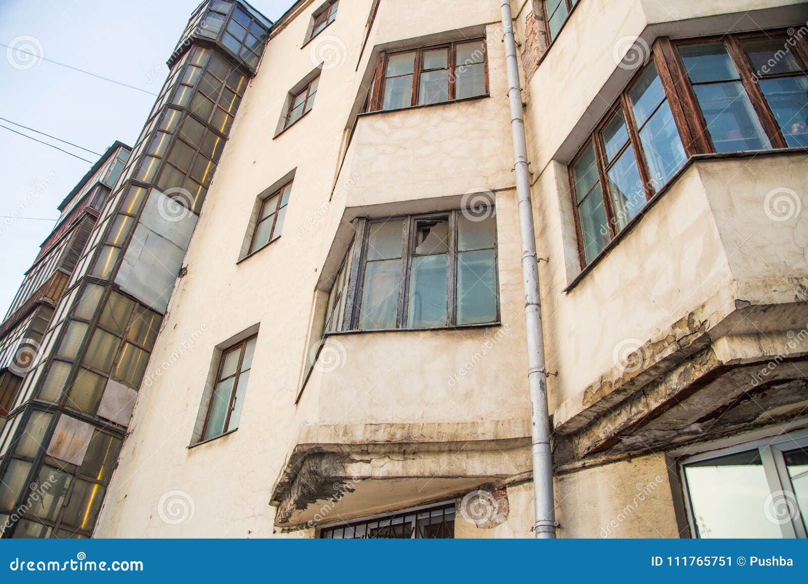 Wall of an Old High-rise Building with Orange Balconies Stock Image ...