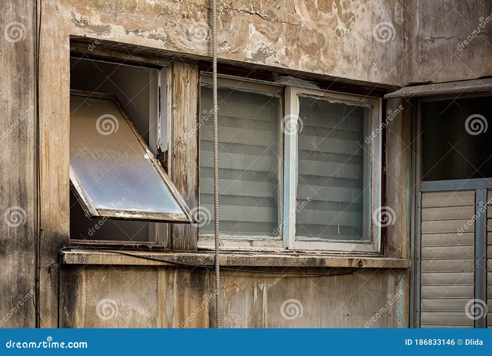 Wall of an Old House with an Open Window Stock Photo - Image of open ...
