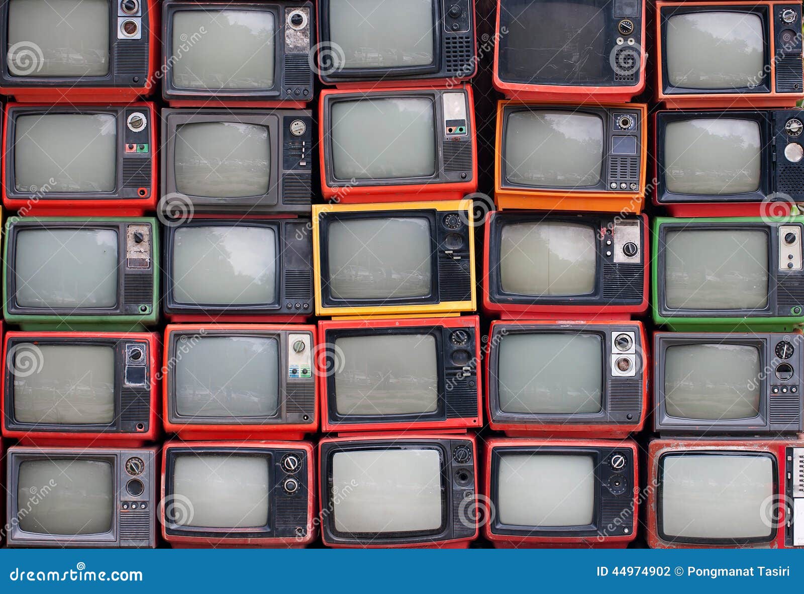 Wall of Old Vintage Televisions Stock Photo - Image of screen ...