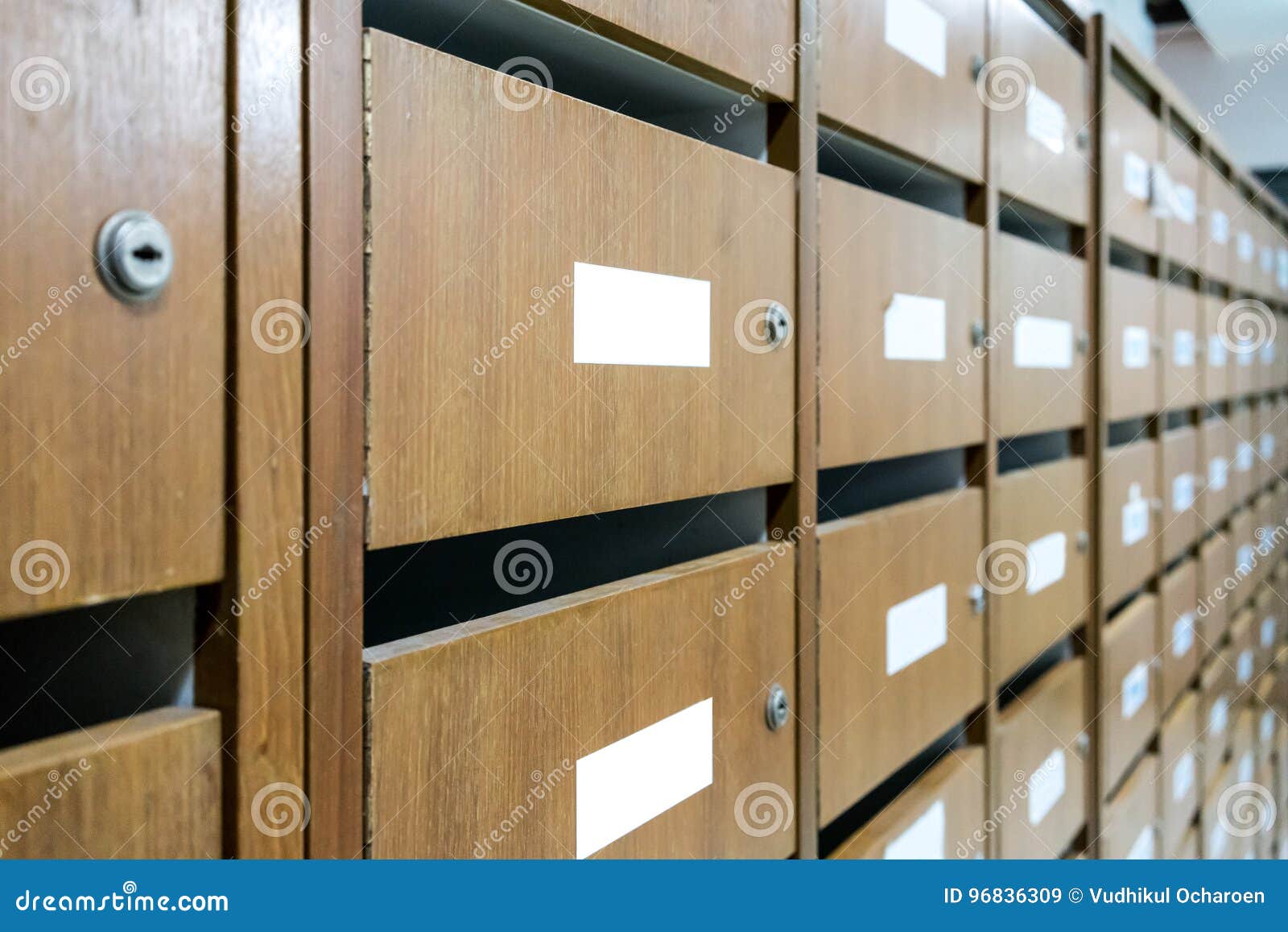 Wall of Old Wooden Postal Mailboxes and Lockers in Perspective V Stock ...