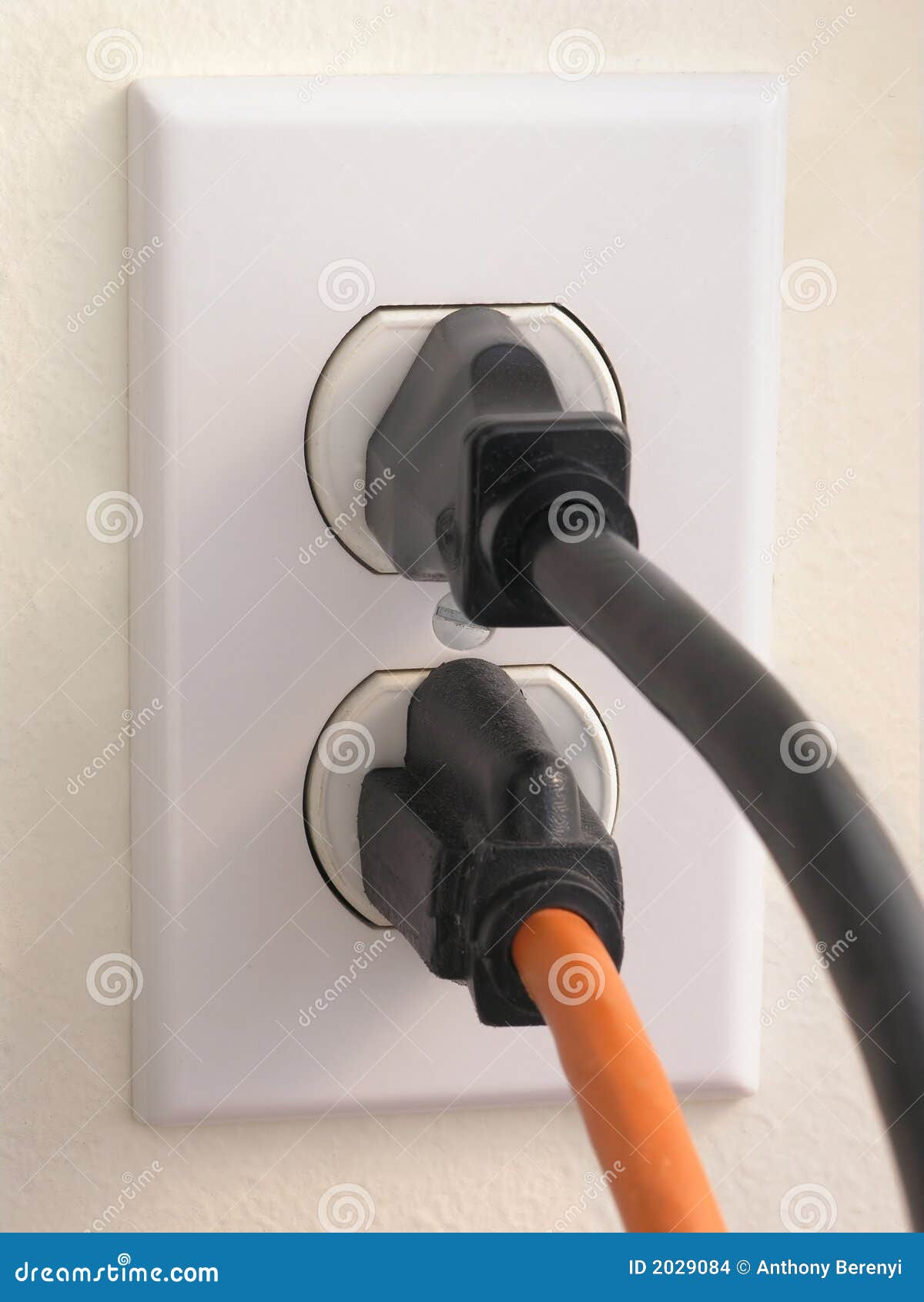 Wall Outlet - Black and Orange Plug Stock Photo - Image of cable ...