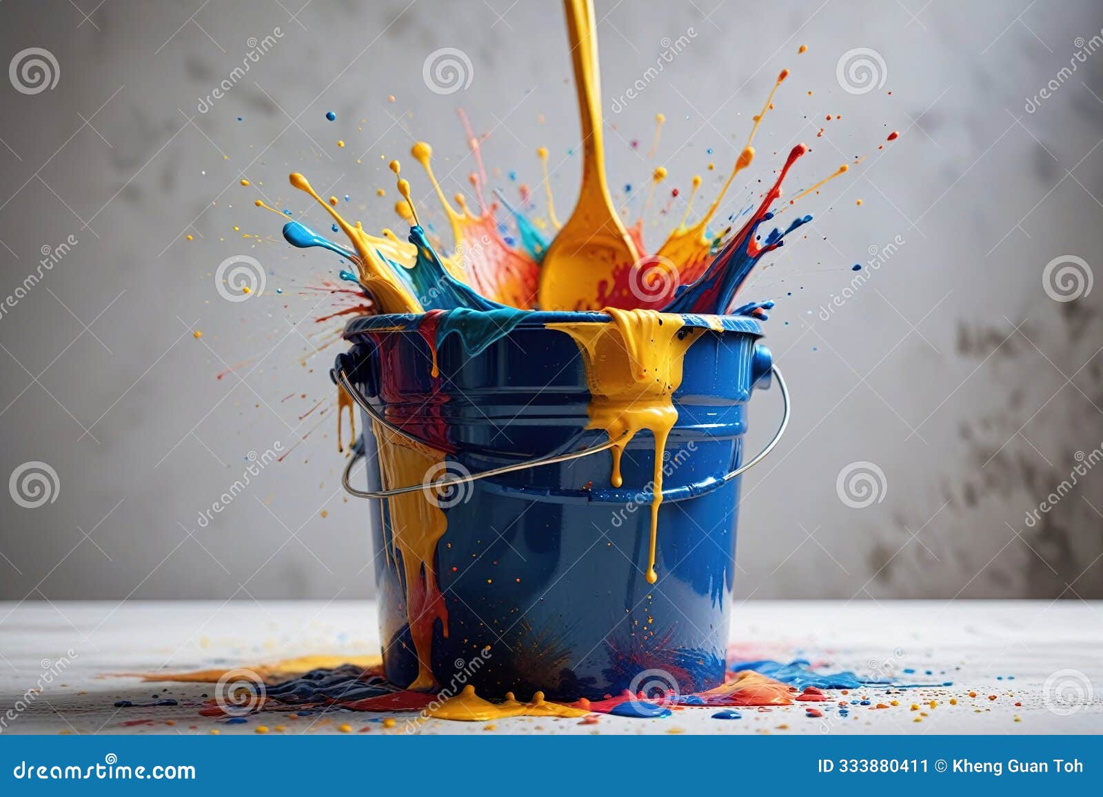 Wall Paint Bucket with Multicolor Paint Splash in Motion Stock ...