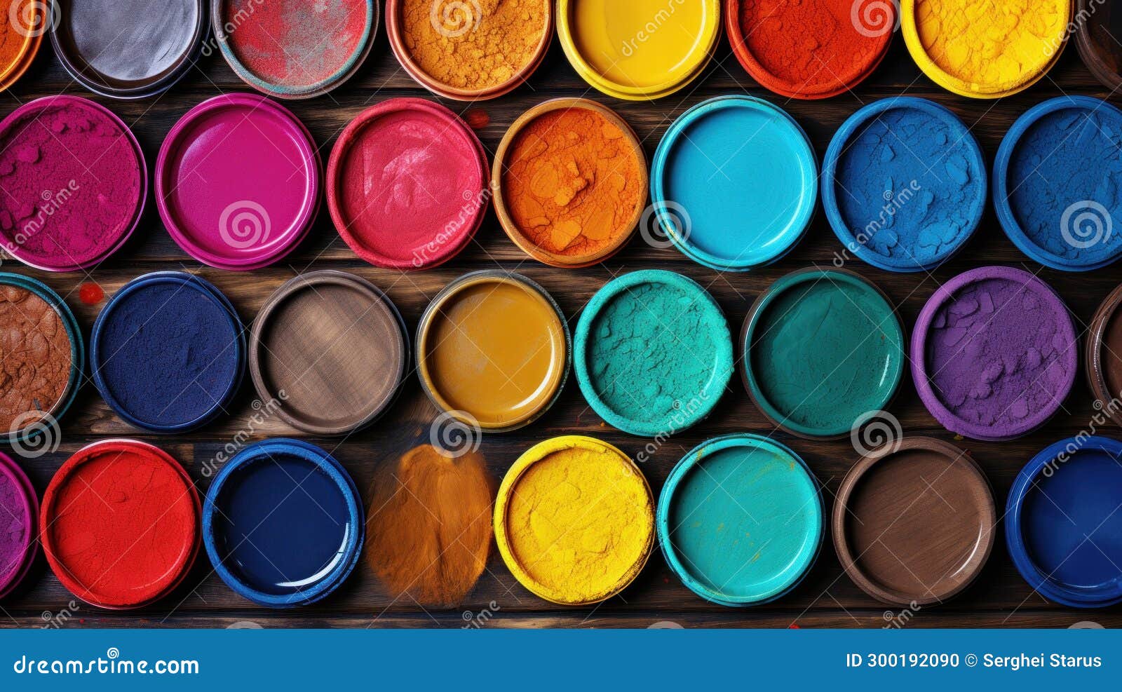 A Wall of Paint Pots and Pans with Different Colors, AI Stock ...