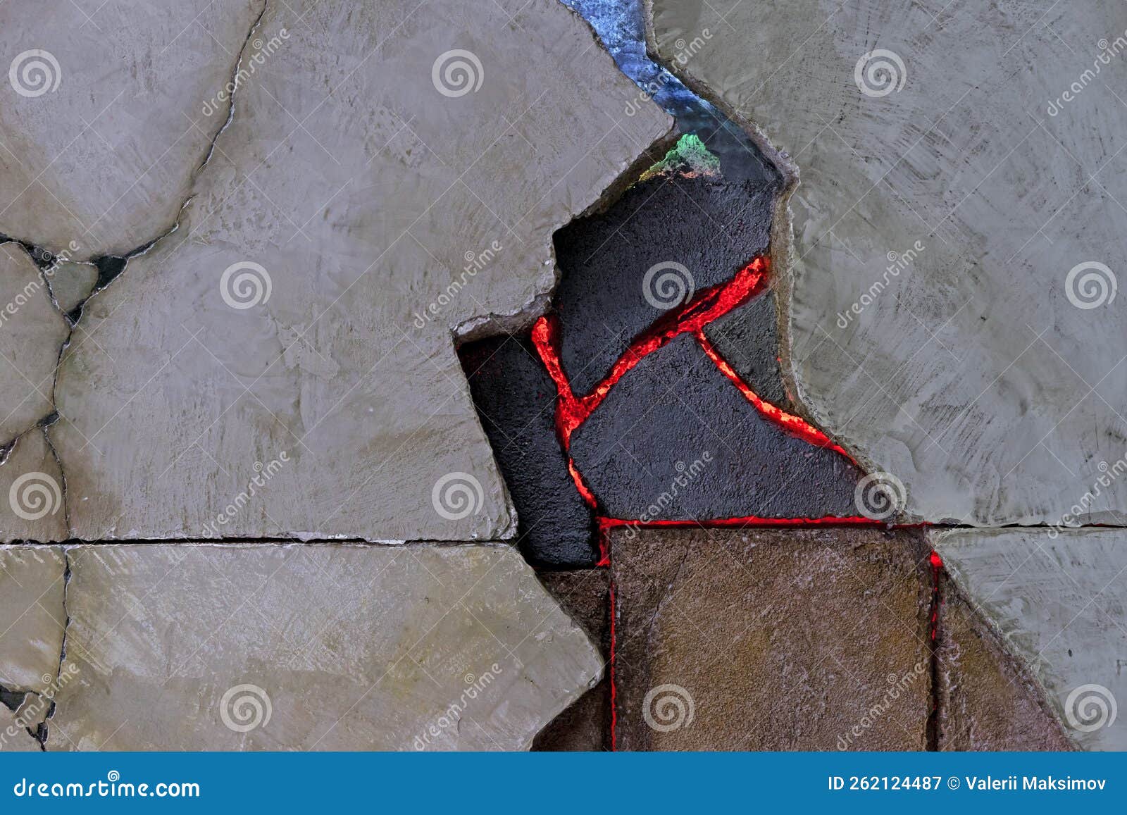 Wall Panel Made of Rough Stone with Cracks, Breaks and Internal LED ...