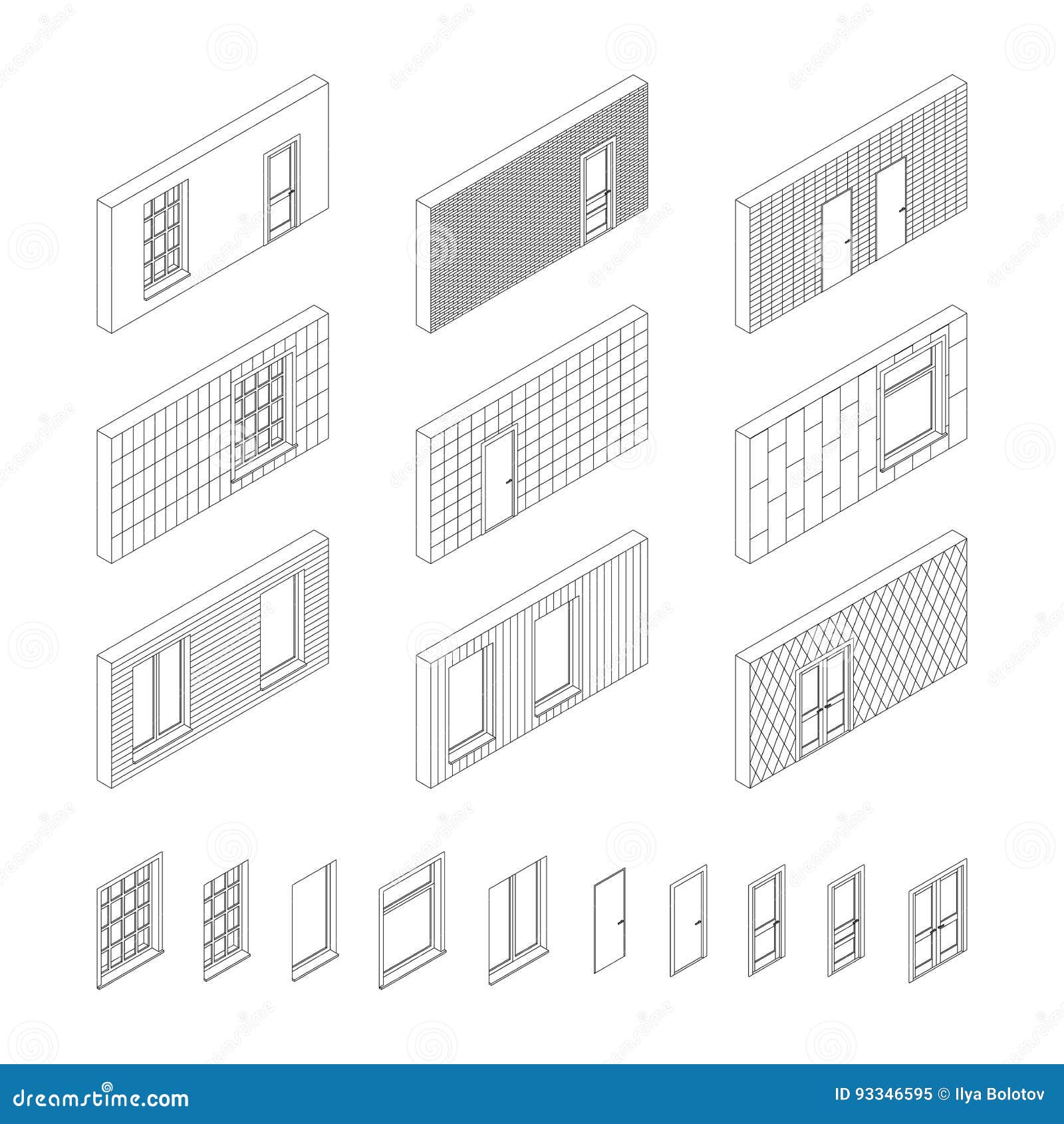 Wall Patterns with Doors and Windows Stock Vector - Illustration of ...