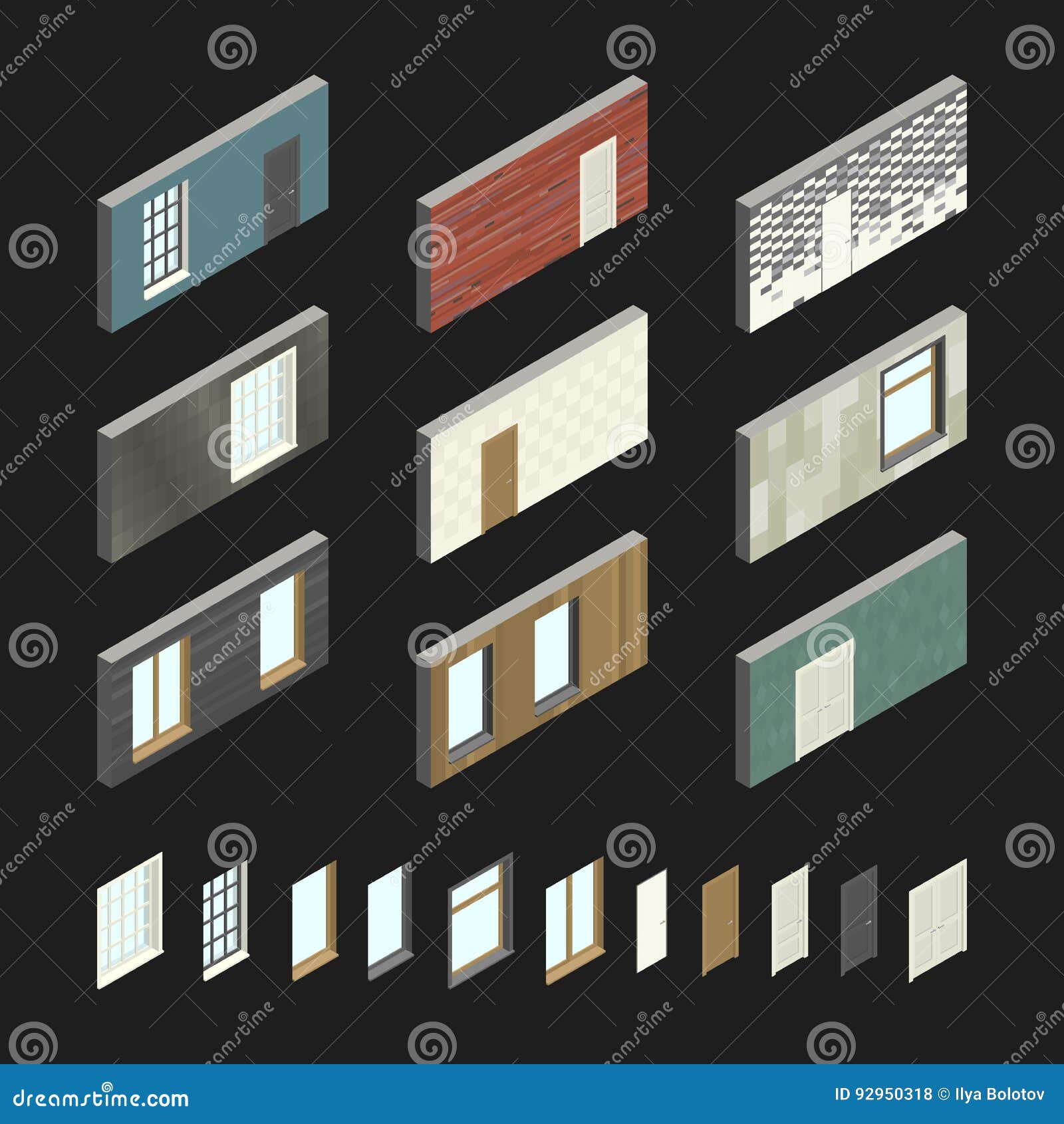 Wall Patterns with Doors and Windows Stock Vector - Illustration of ...