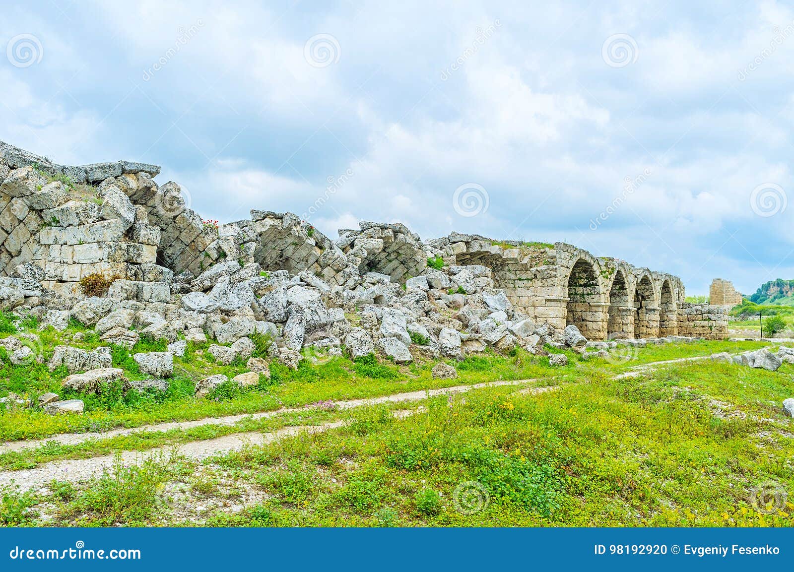 The wall of Perge stadium stock photo. Image of hellenistic - 98192920