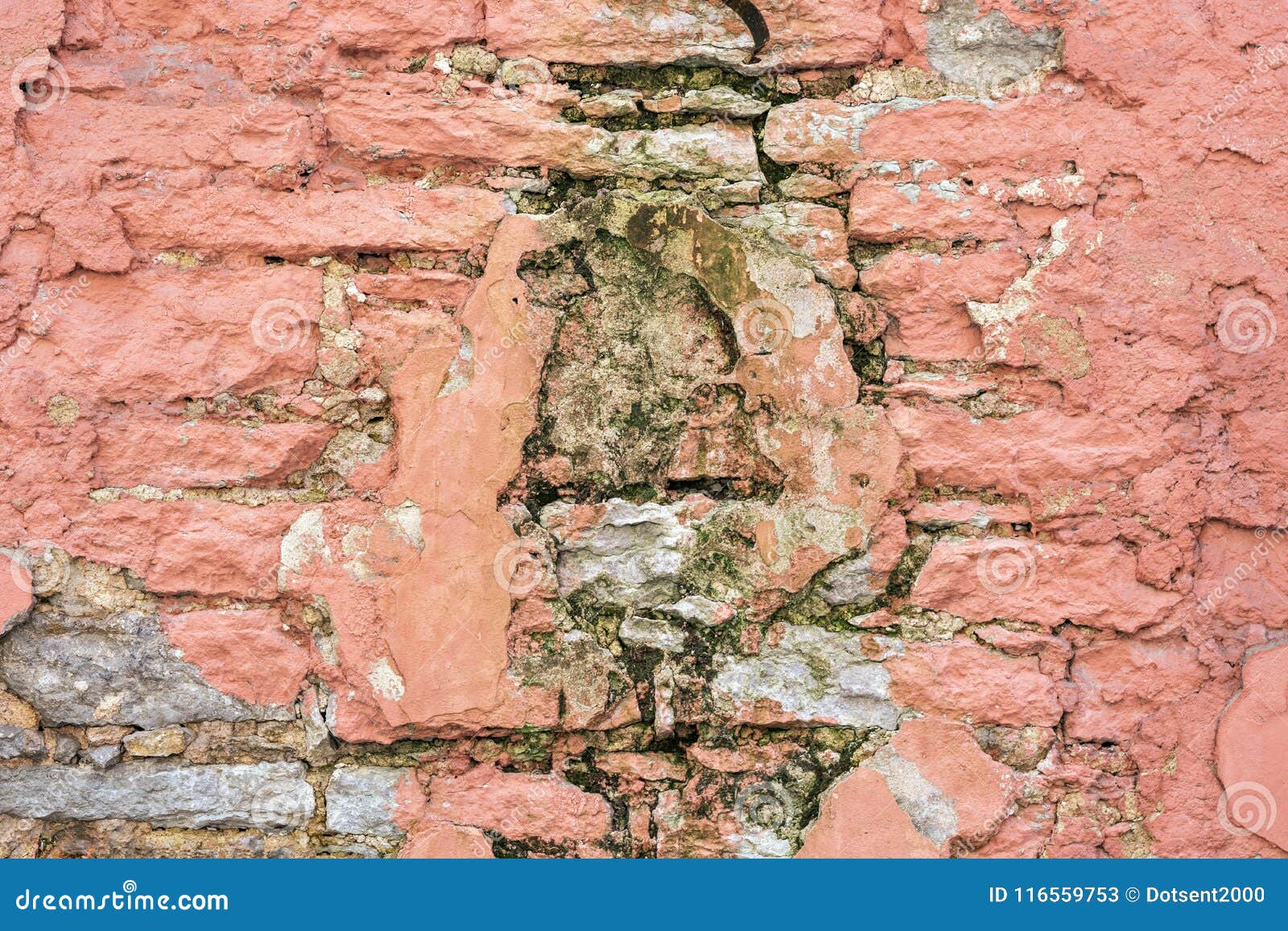 Wall with pink plaster. stock image. Image of abandoned - 116559753