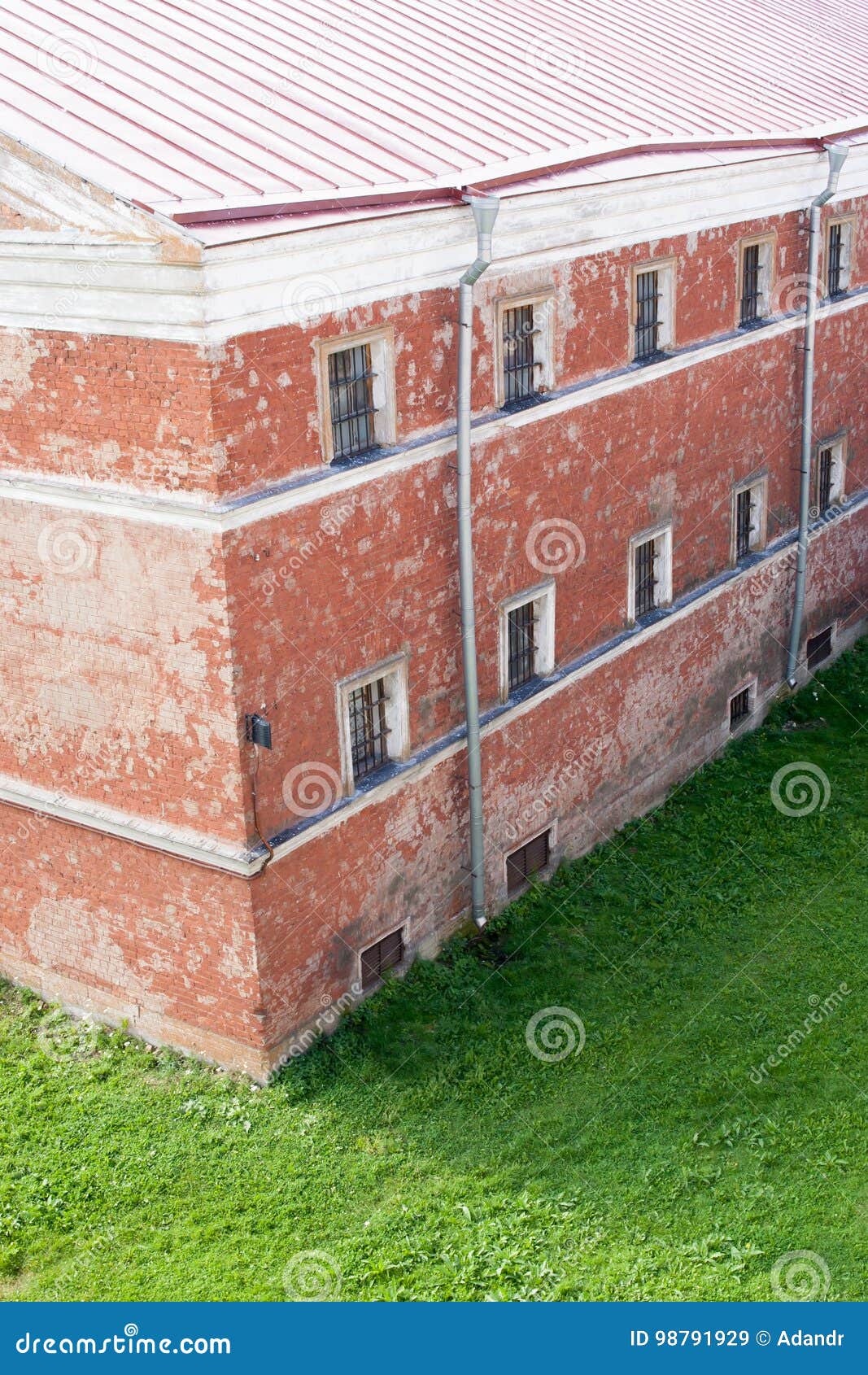 Wall of Prison with Barred Windows Stock Image - Image of barbed ...