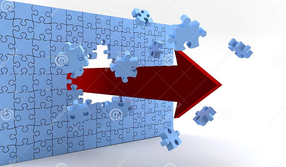 Wall of Puzzle and a Red Arrow Stock Illustration - Illustration of ...