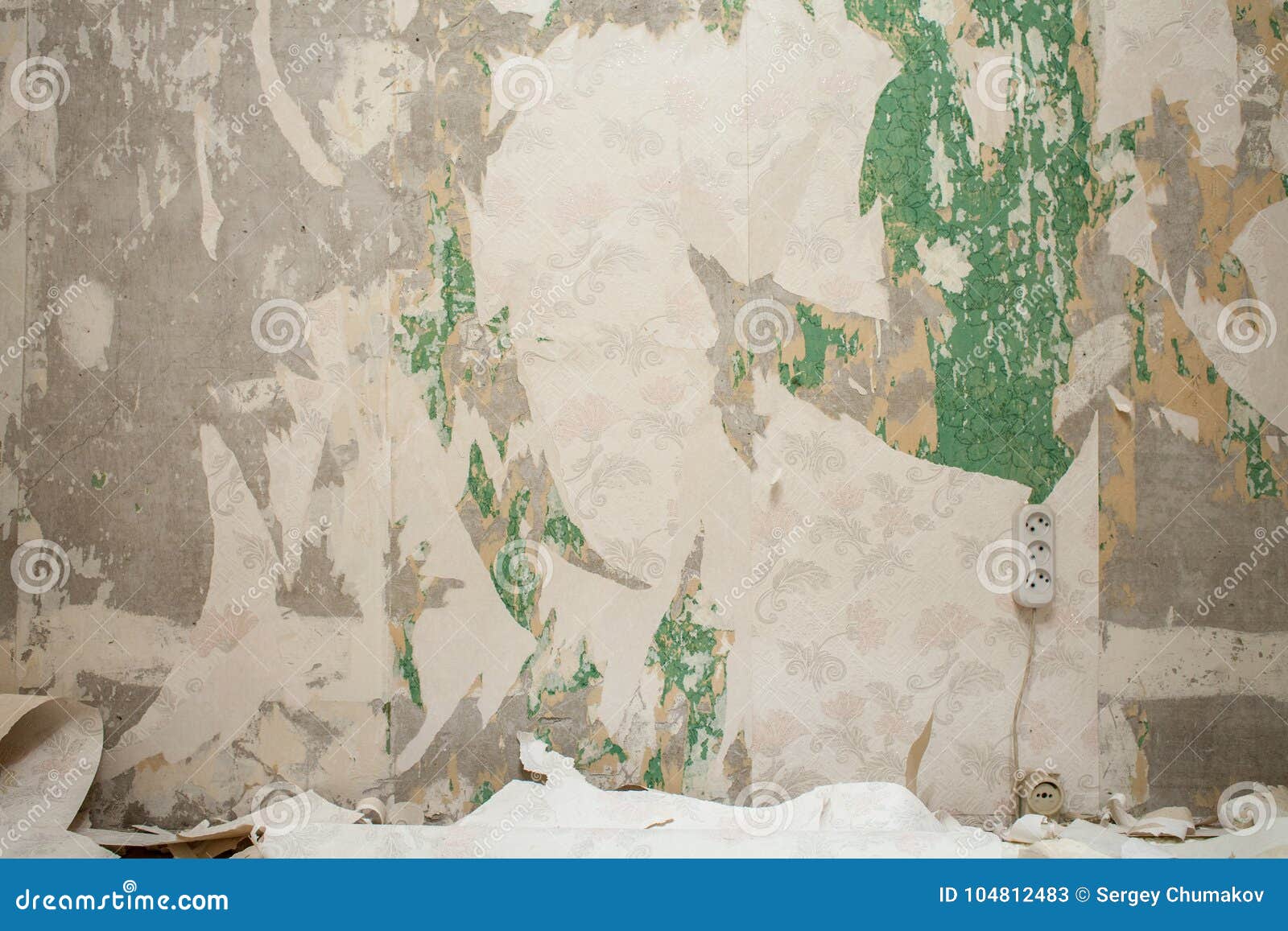 Wall with Ragged Wallpapers Stock Image - Image of aged, repairs: 104812483