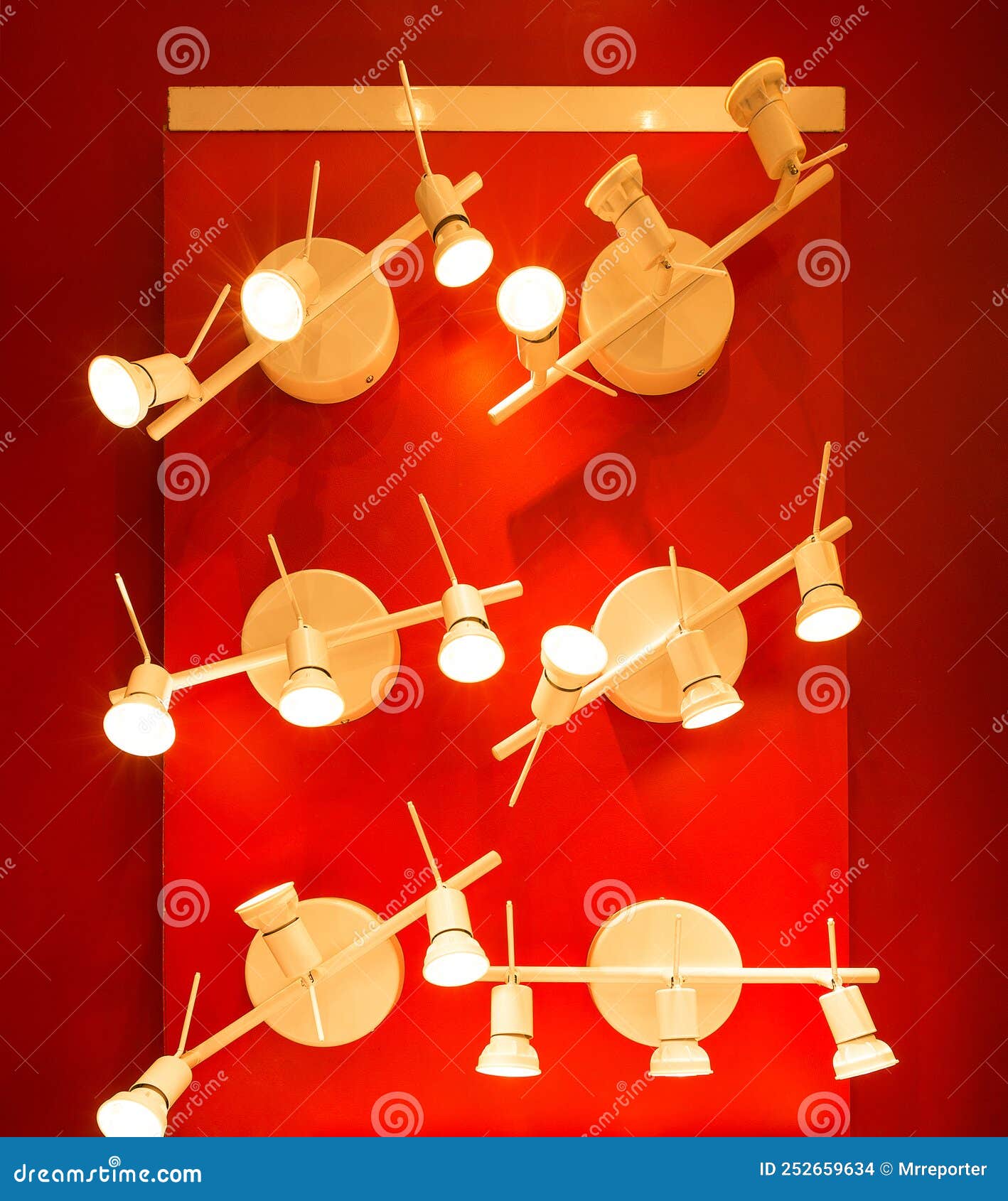 The on-wall Red Art Object with Halogen Lamps Stock Photo - Image of ...