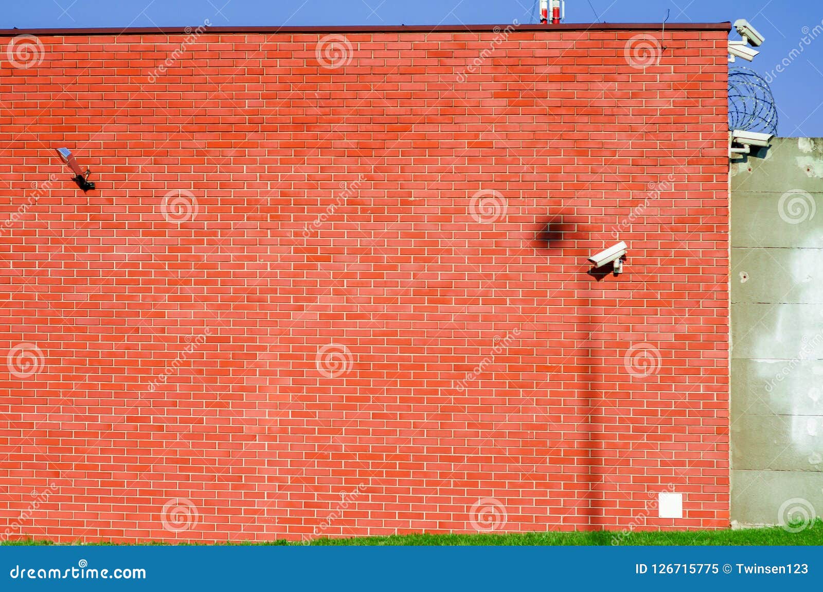 Wall of Red Brick with Installed Cameras for Observation Stock Image ...
