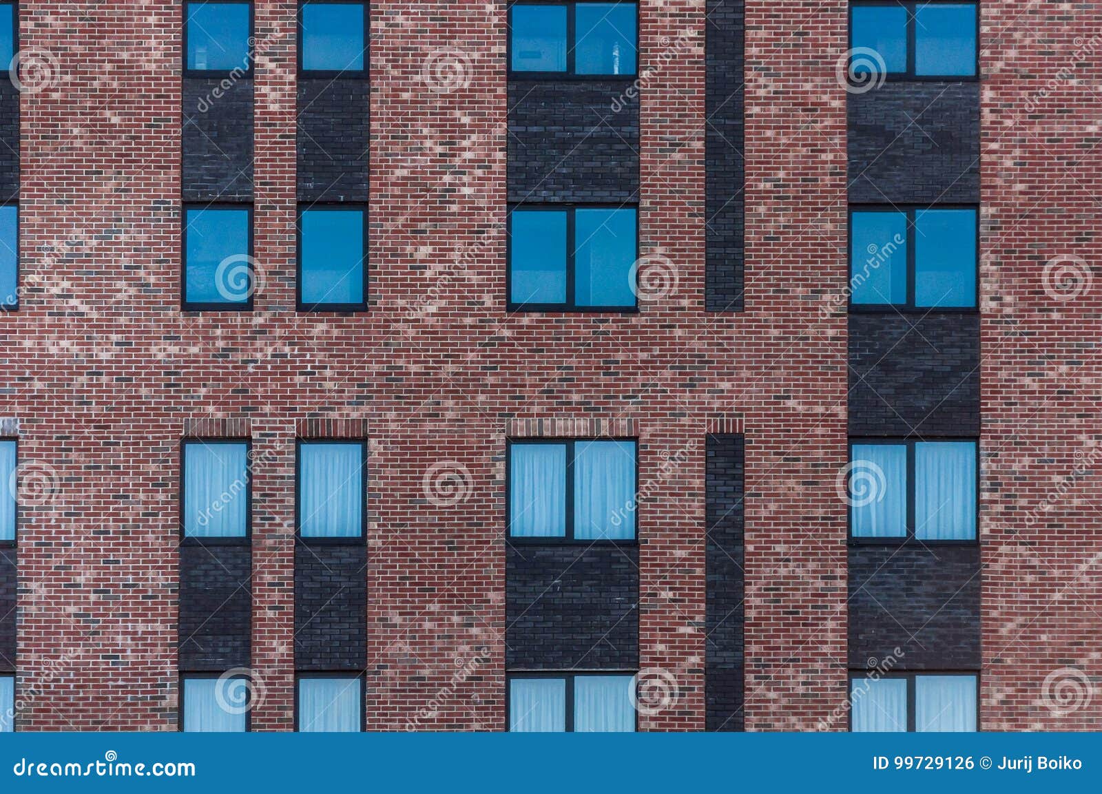 Wall of Red Brick with Windows. Pattern Stock Photo - Image of ...