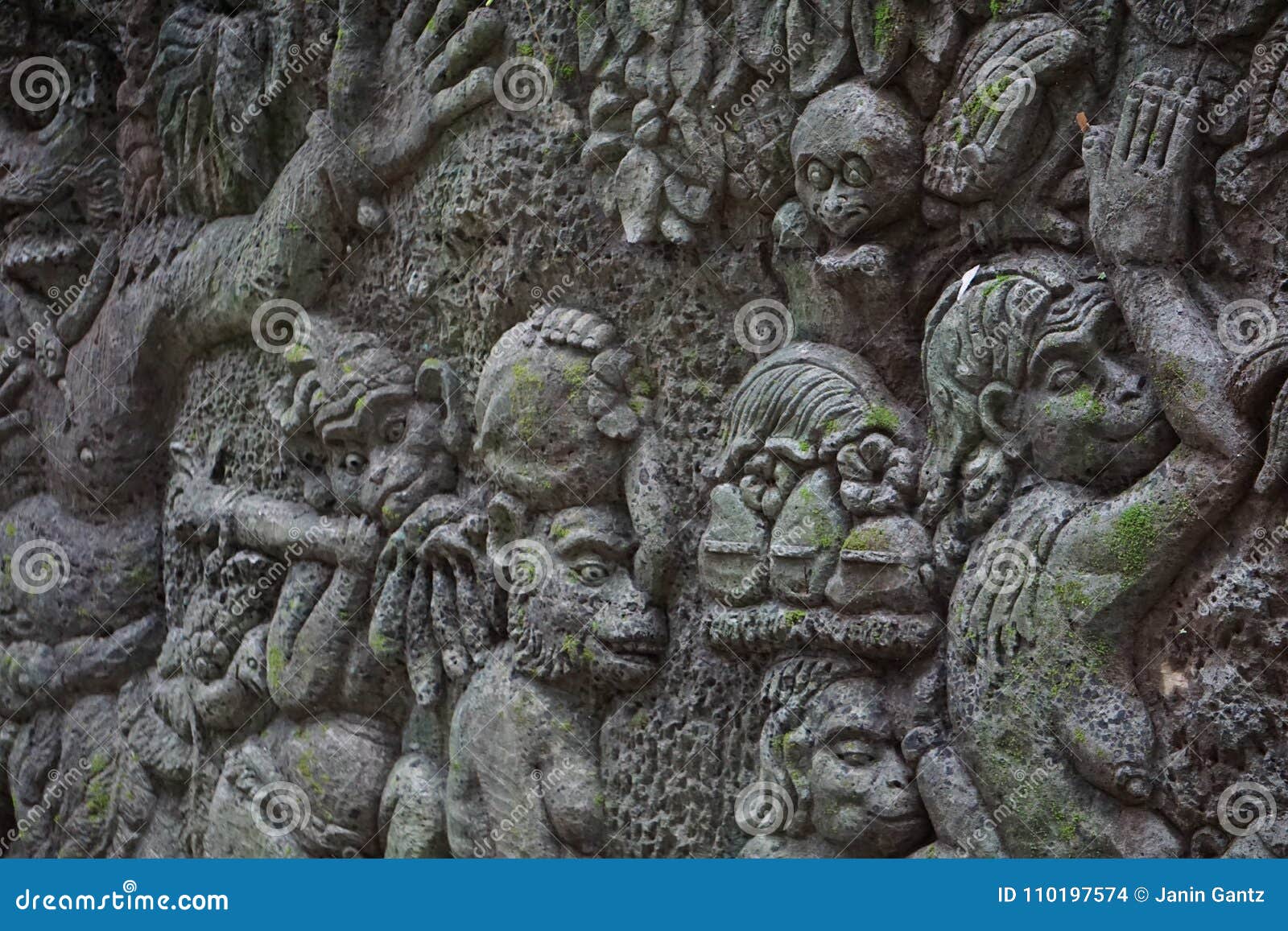 Wall with Reliefs and Moss in Bali Indonesia Stock Photo - Image of ...