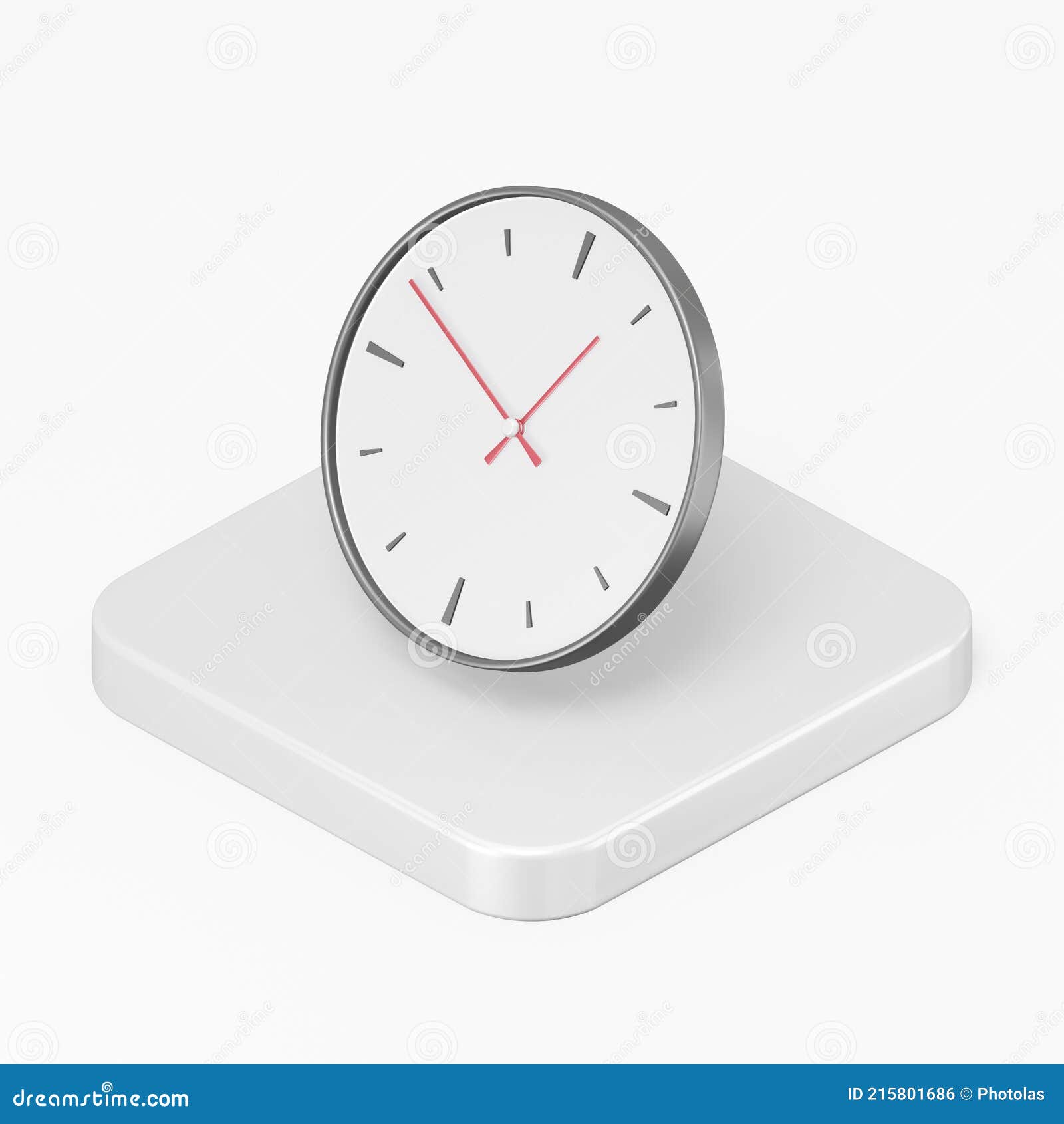 Wall Round Clock Icon. 3d Rendering Square Button Key Isometric View, Interface Ui Ux Element ...