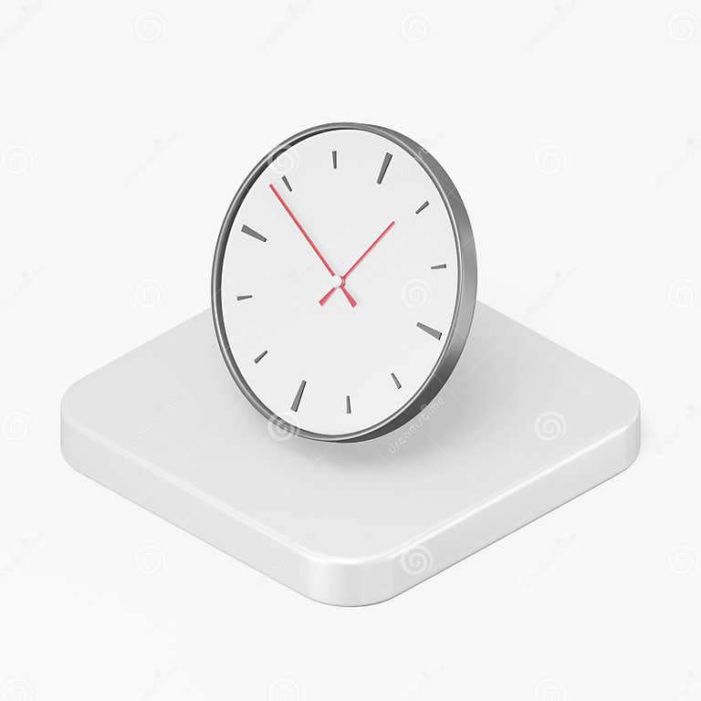 Wall Round Clock Icon. 3d Rendering Square Button Key Isometric View, Interface Ui Ux Element ...