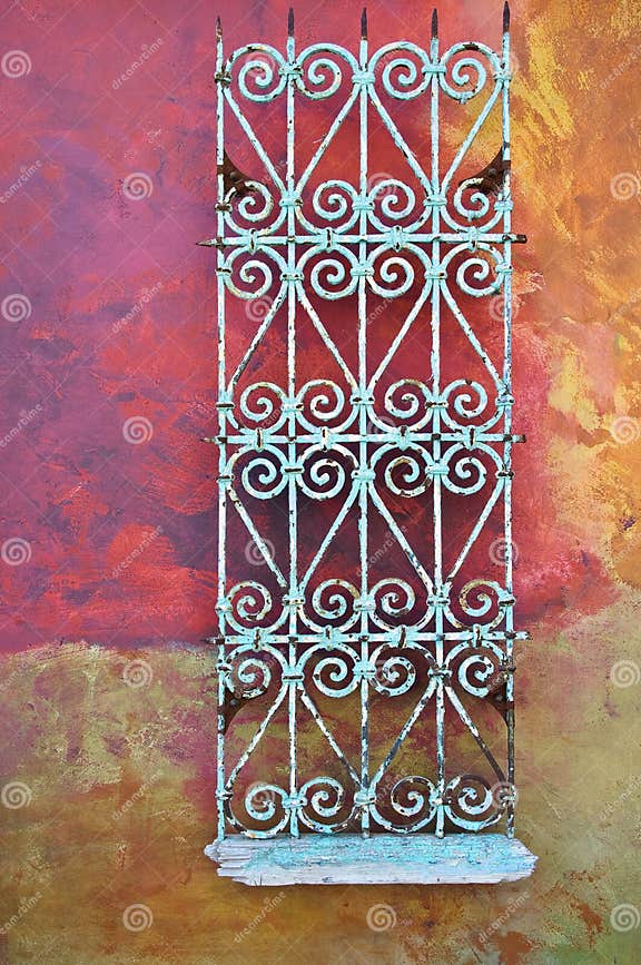 Wall with Rusty Metal Decoration Stock Image - Image of stucco, faded ...