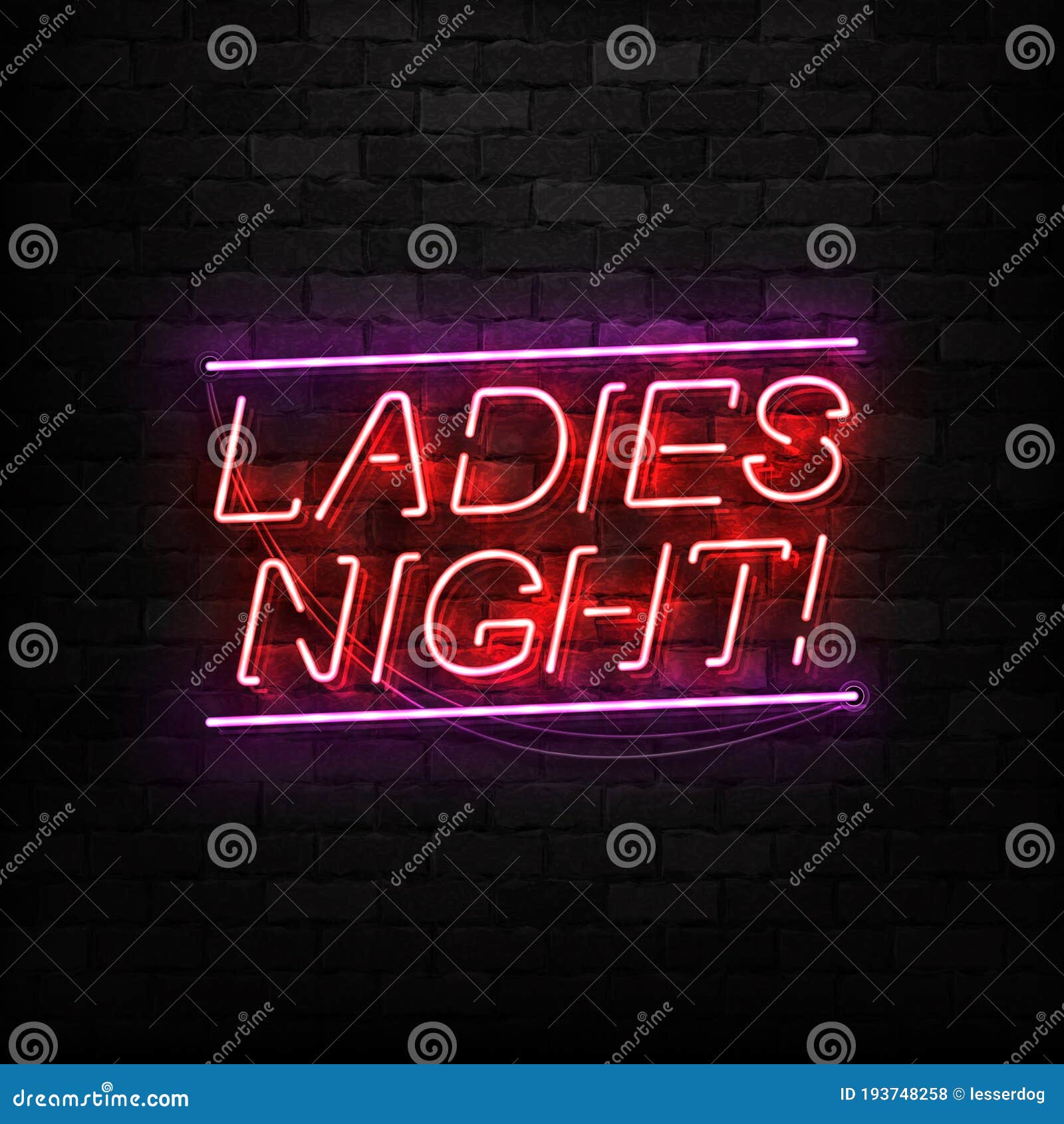 Vector Realistic Isolated Neon Sign of Ladies Night Logo for Template ...