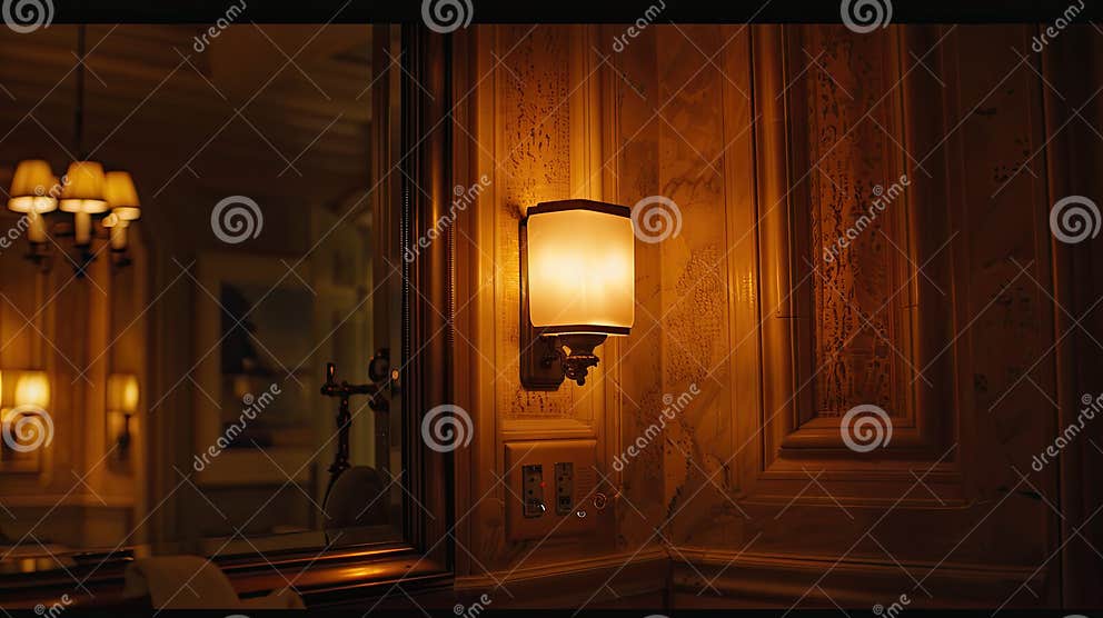 A Wall Sconce in a Front View of a Vanity, Casting a Warm Glow Over the ...