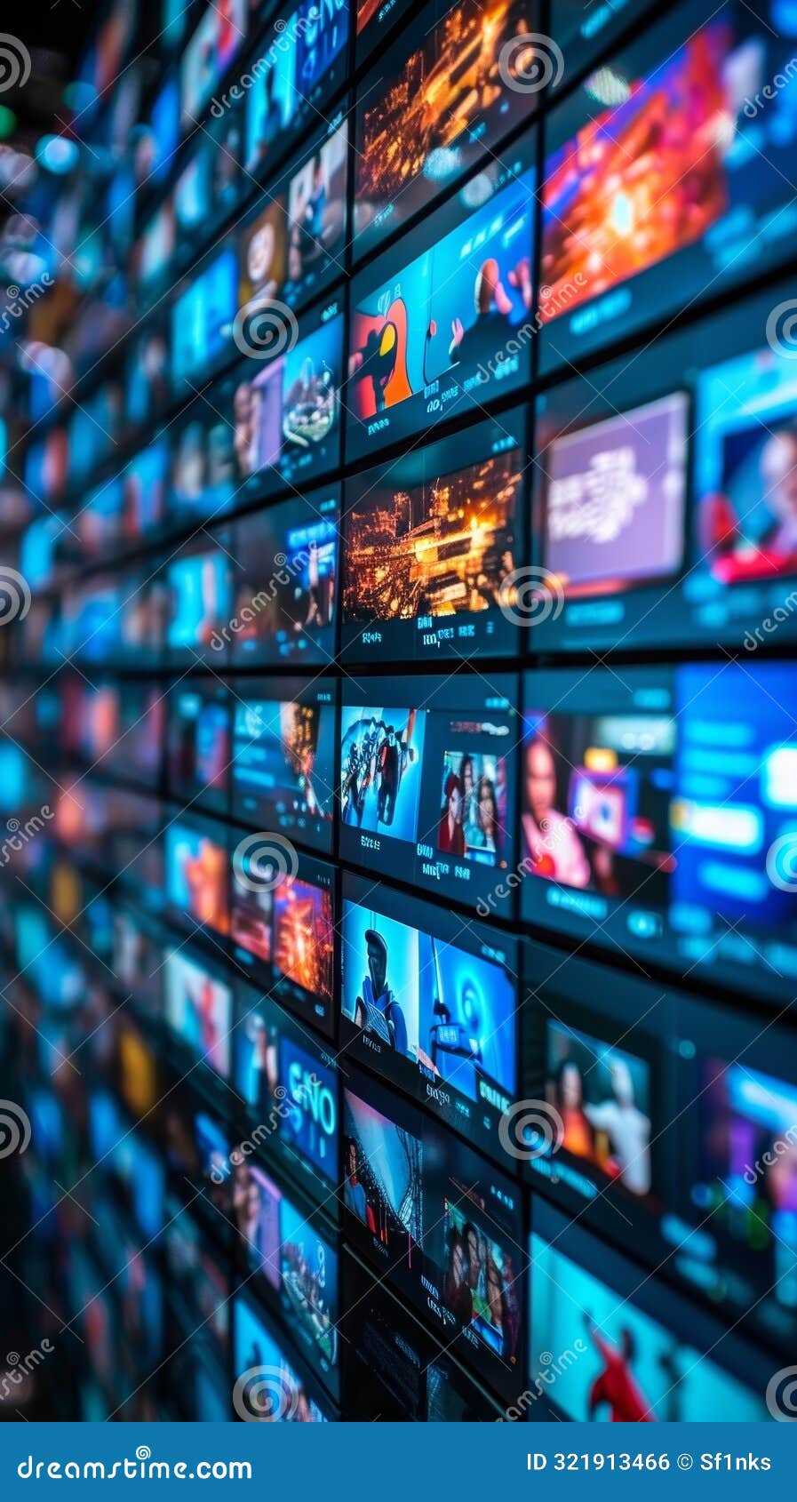 A Wall of Screens Displaying Various Vibrant Multimedia Content Stock ...