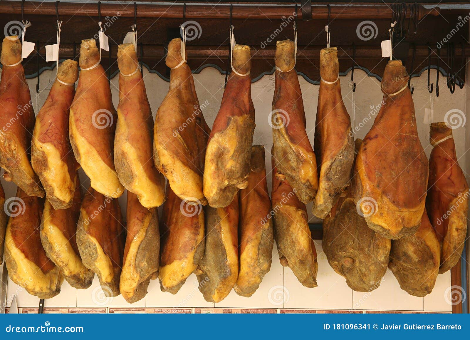 Wall with Serrano Hams Spanish Ham Stock Image - Image of kitchen ...