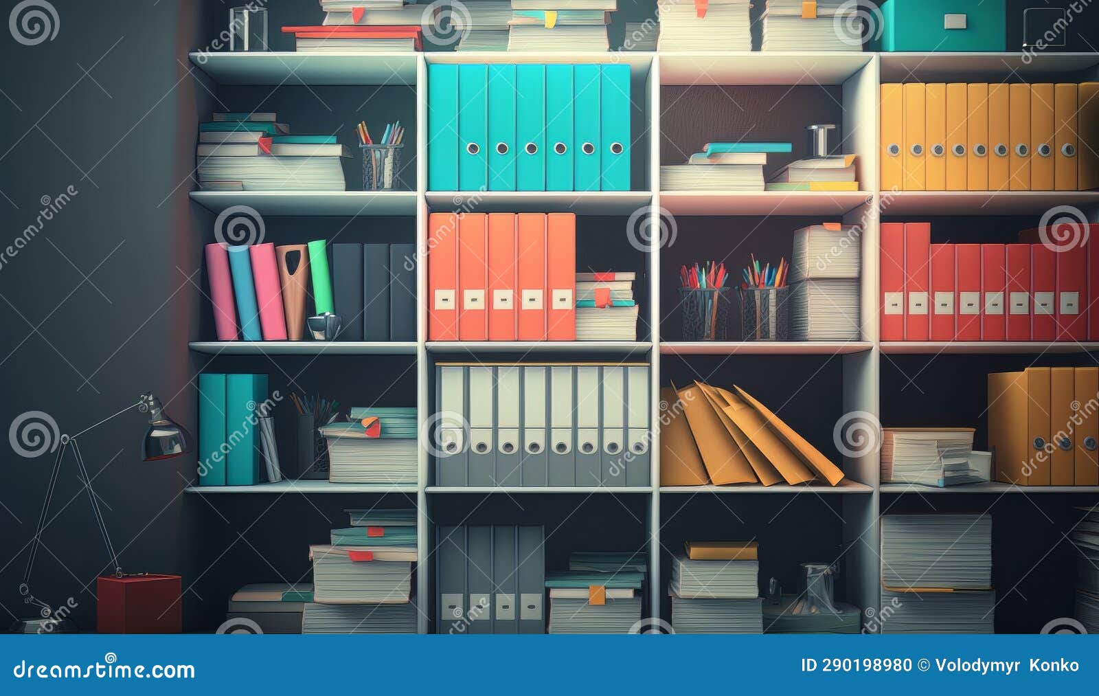 Wall from Shelves with File Binders, an Office Room with Papers and ...