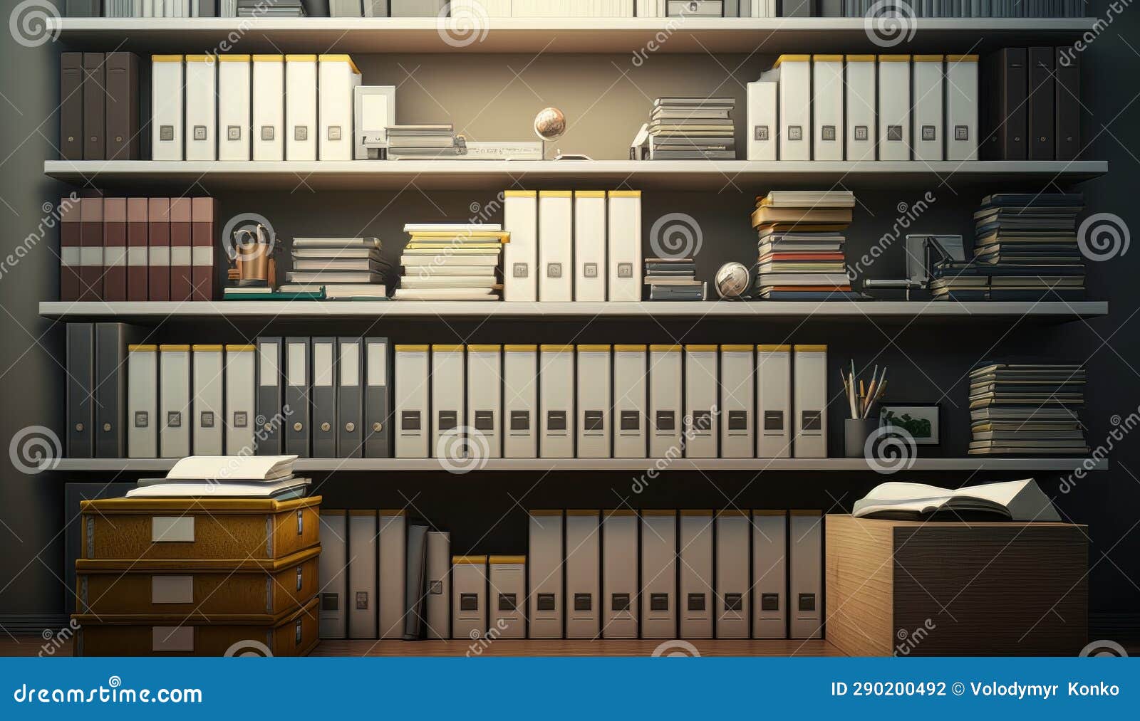 Wall from Shelves with File Binders, an Office Room with Papers and ...