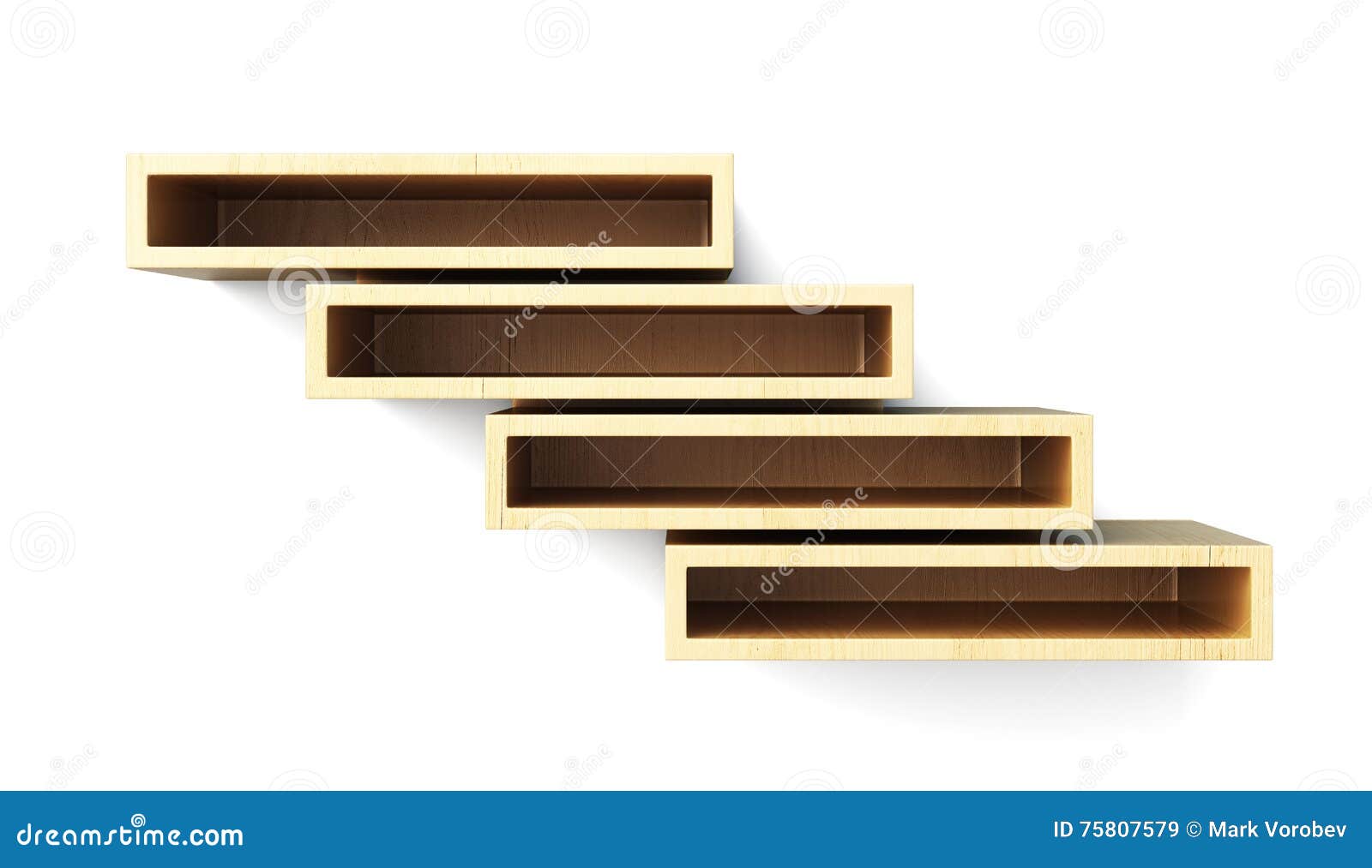 Wall Shelves Front View Isolated On White Background. 3d Renderi ...