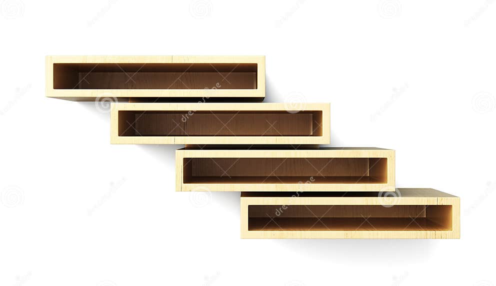 Wall Shelves Front View Isolated on White Background. 3d Renderi Stock ...