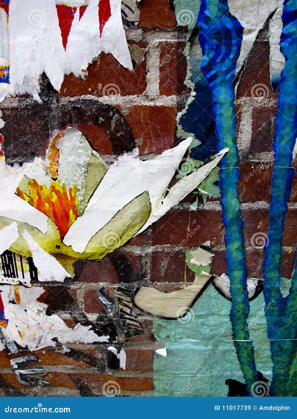 Wall with Shreds of Paper and Graffiti Stock Image - Image of purple ...