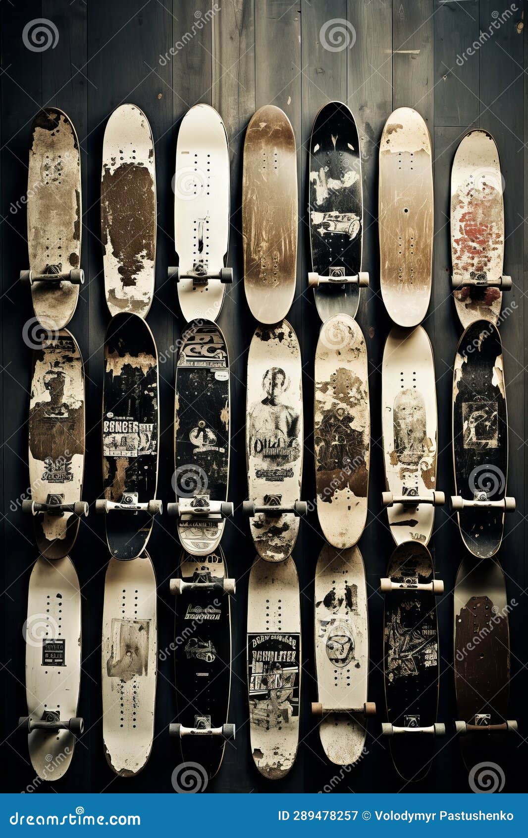 Wall of Skateboards with Lot of Rust on Them. Generative AI Stock Image ...