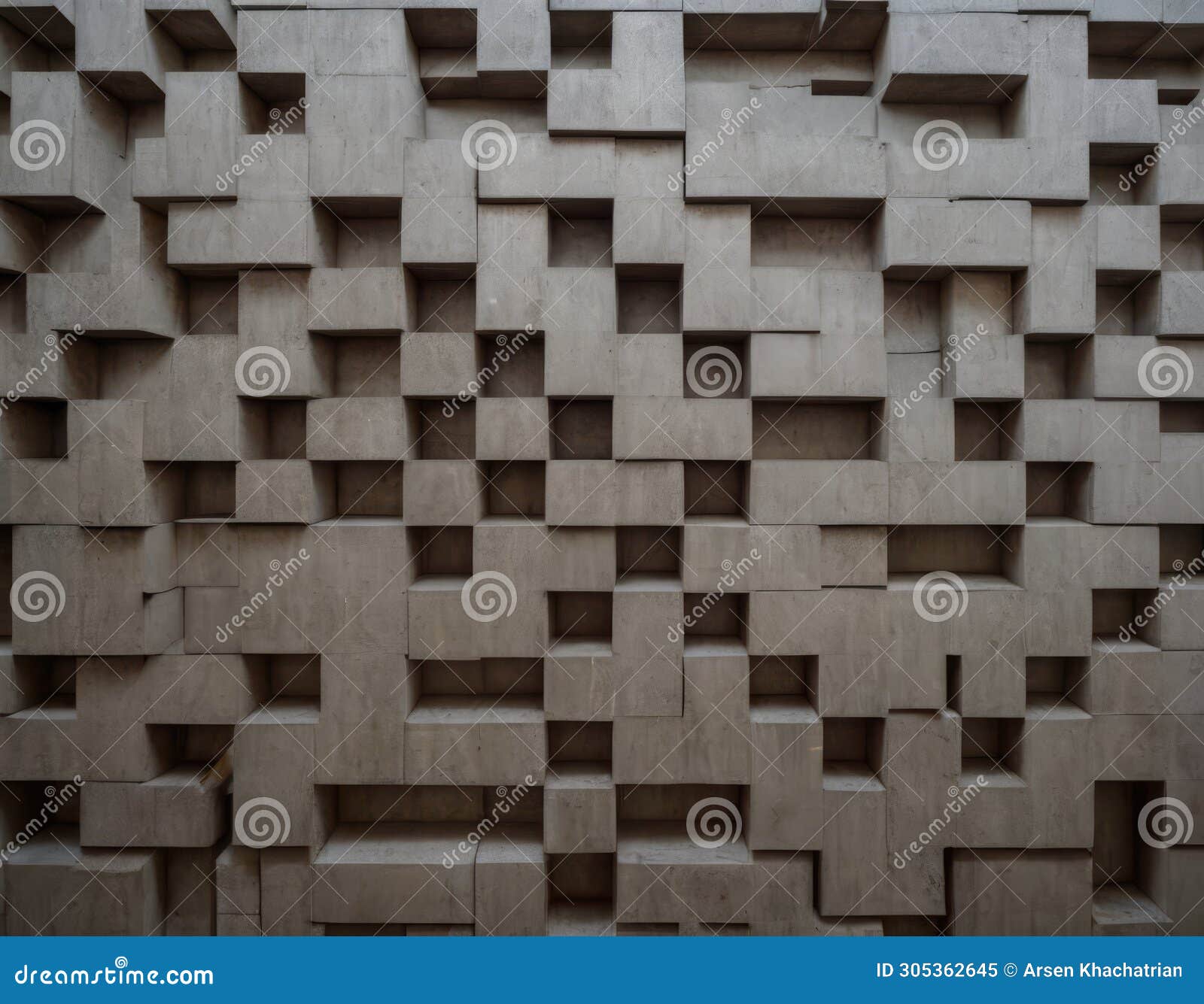 A Wall of Small Square Concrete Blocks at Different Depths. Background ...