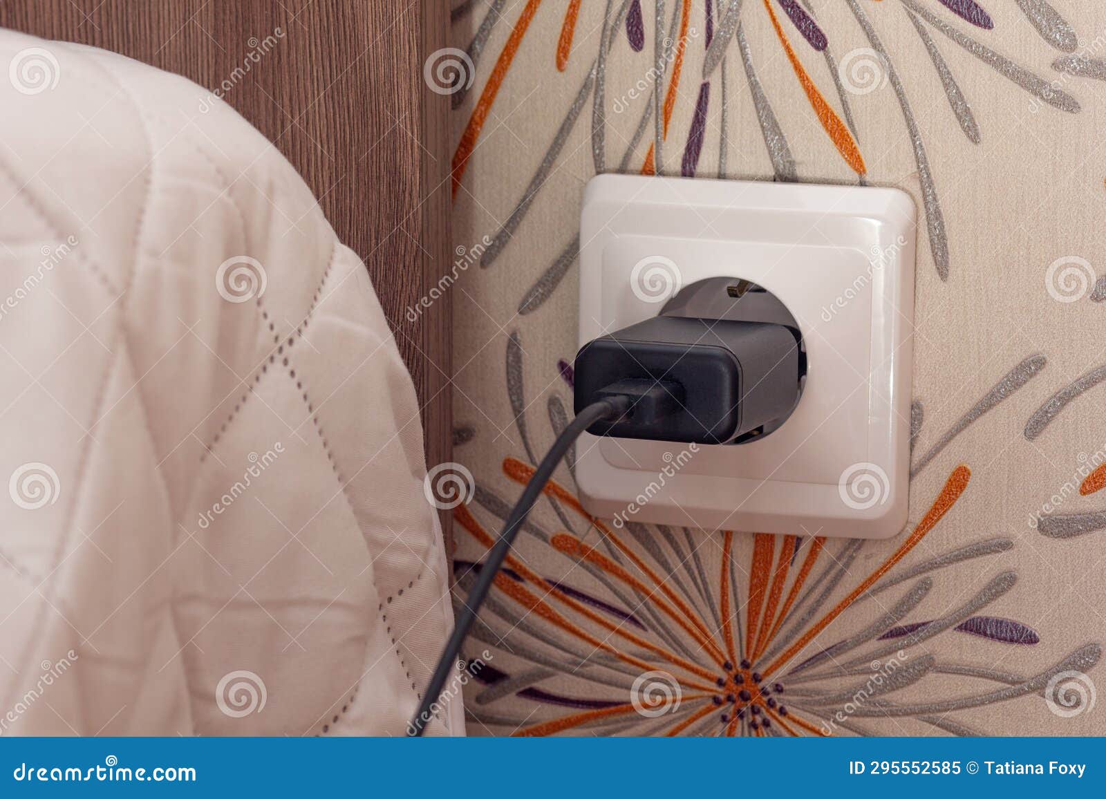 Wall Socket with Charger Plug Inside Close To Bed Stock Image - Image ...