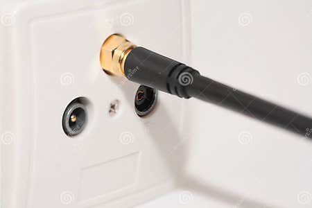 Wall Socket and Coaxial Cable Stock Photo - Image of broadband ...