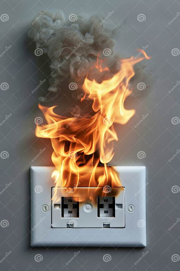 Wall Socket on Fire, a Dangerous Electrical Hazard, Posing Risk and ...