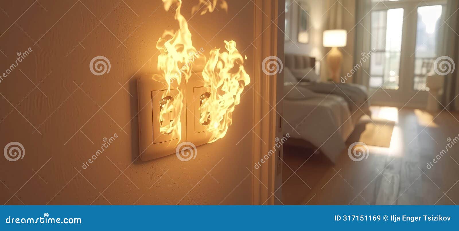 Wall Socket Fire Hazard Electrical Outlet on Wall Engulfed in Dangerous ...