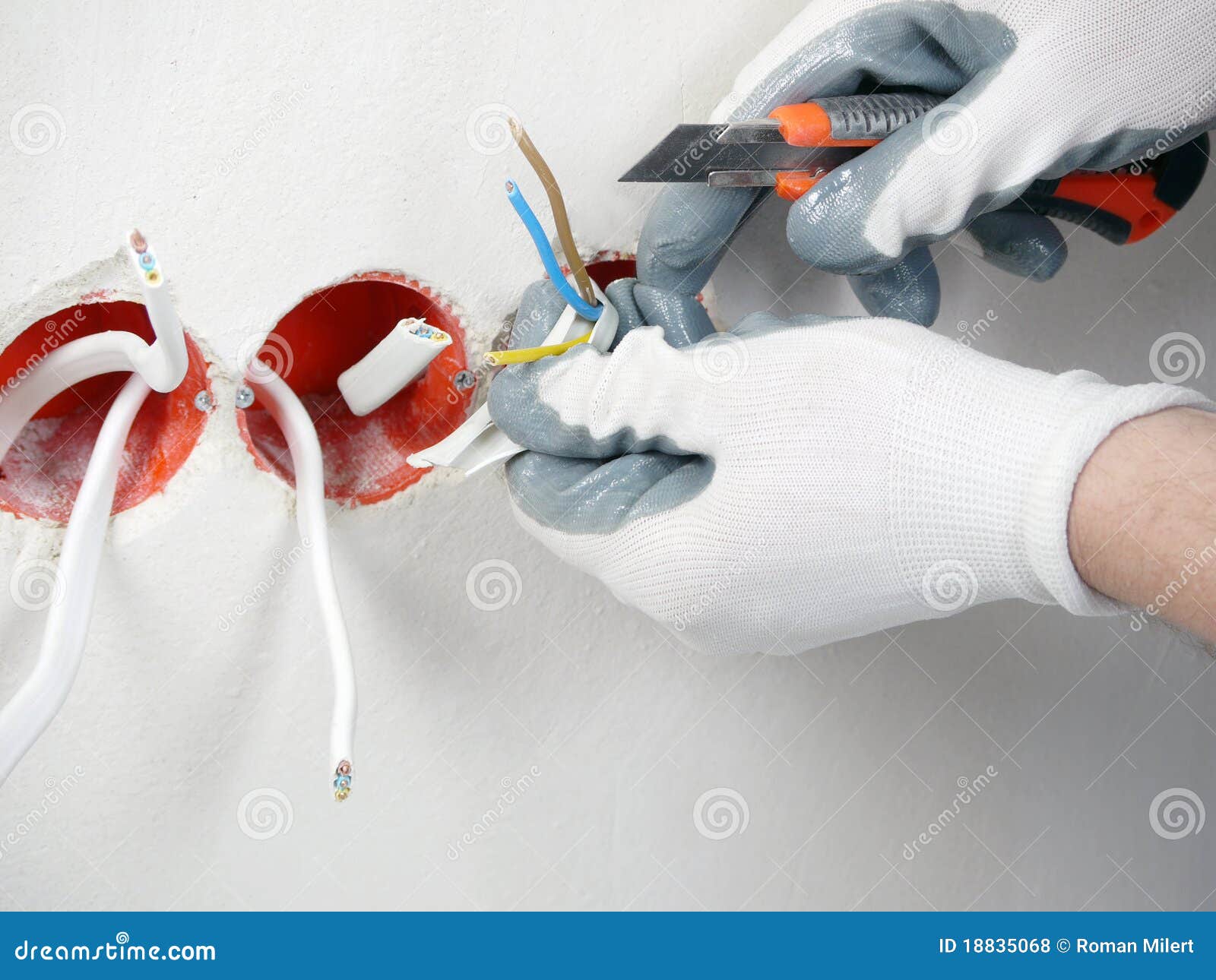 Wall socket installation stock photo. Image of cables - 18835068